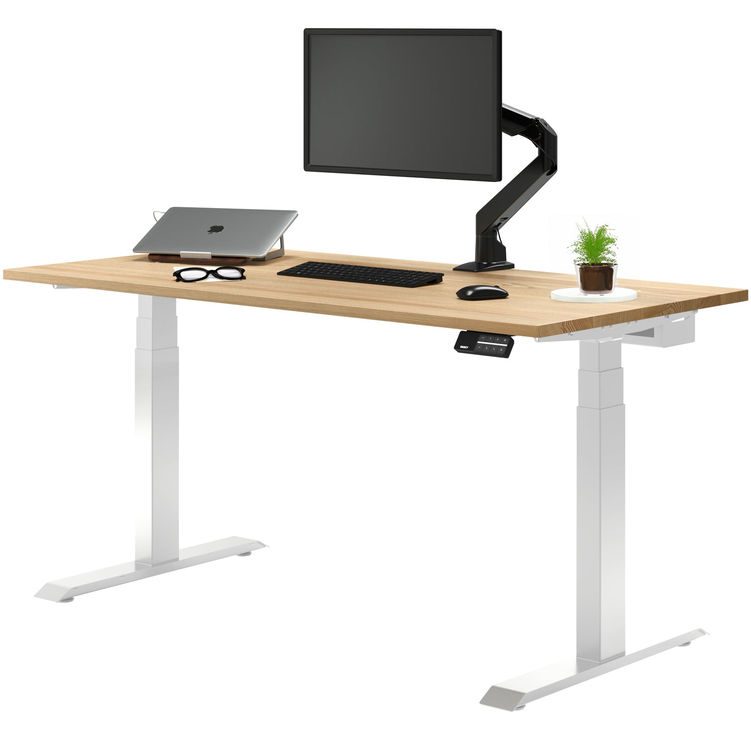 Desky Dual Hardwood Sit Stand Desk - White Ash / 60 x 30 inches / White ...
