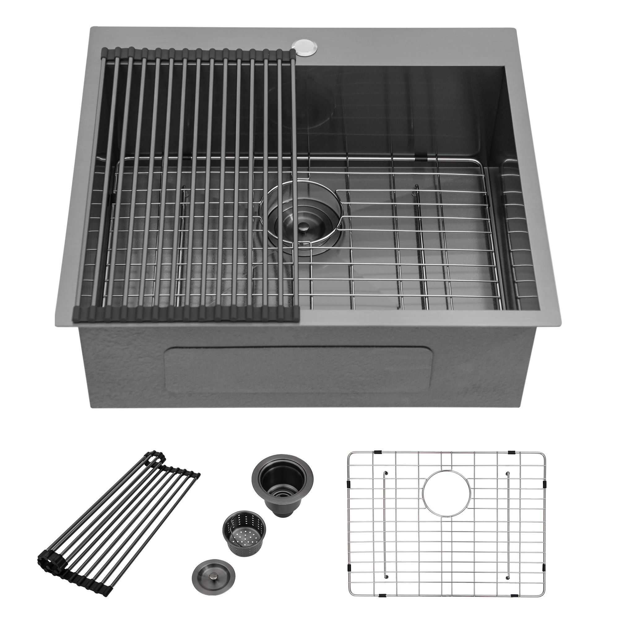 Tatayosi Kitchen Sink Drop-in Topmount Single Bowl Gunmetal Black ...