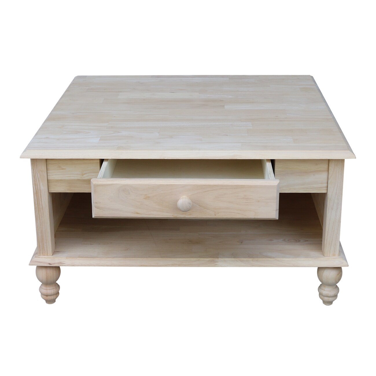 International Concepts Unfinished Rubberwood Wood Farmhouse Coffee Table with Storage in the Coffee Tables department at Lowes