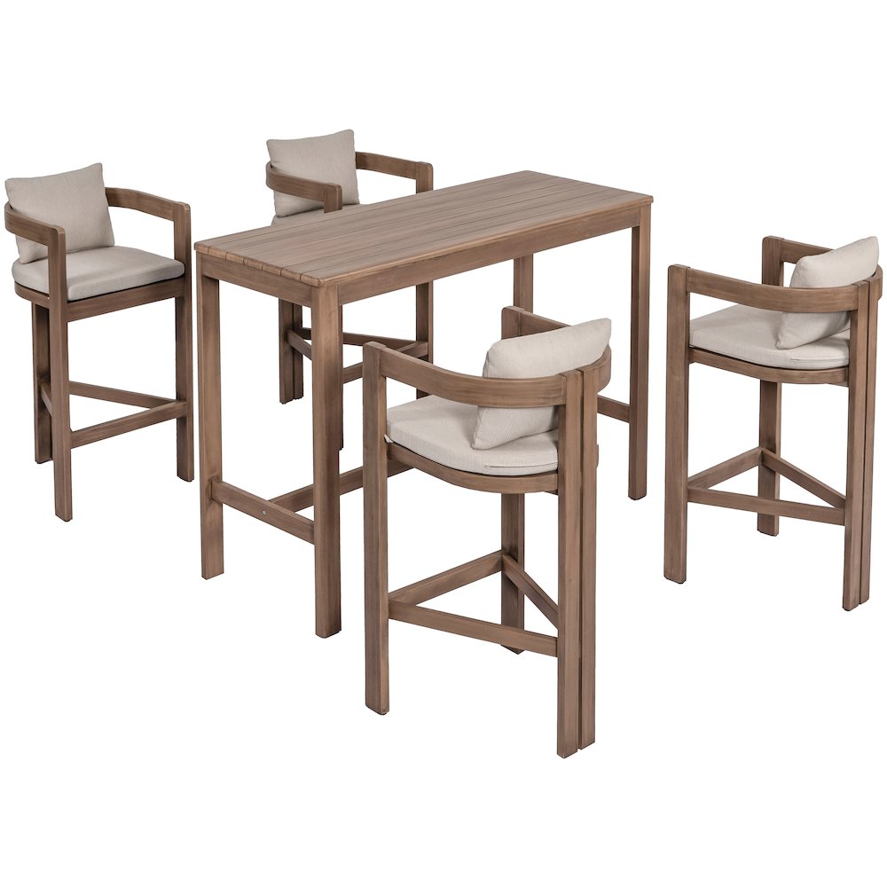 Meridian Newport Natural Acacia Wood Outdoor Patio Rectangle Bar Table ...