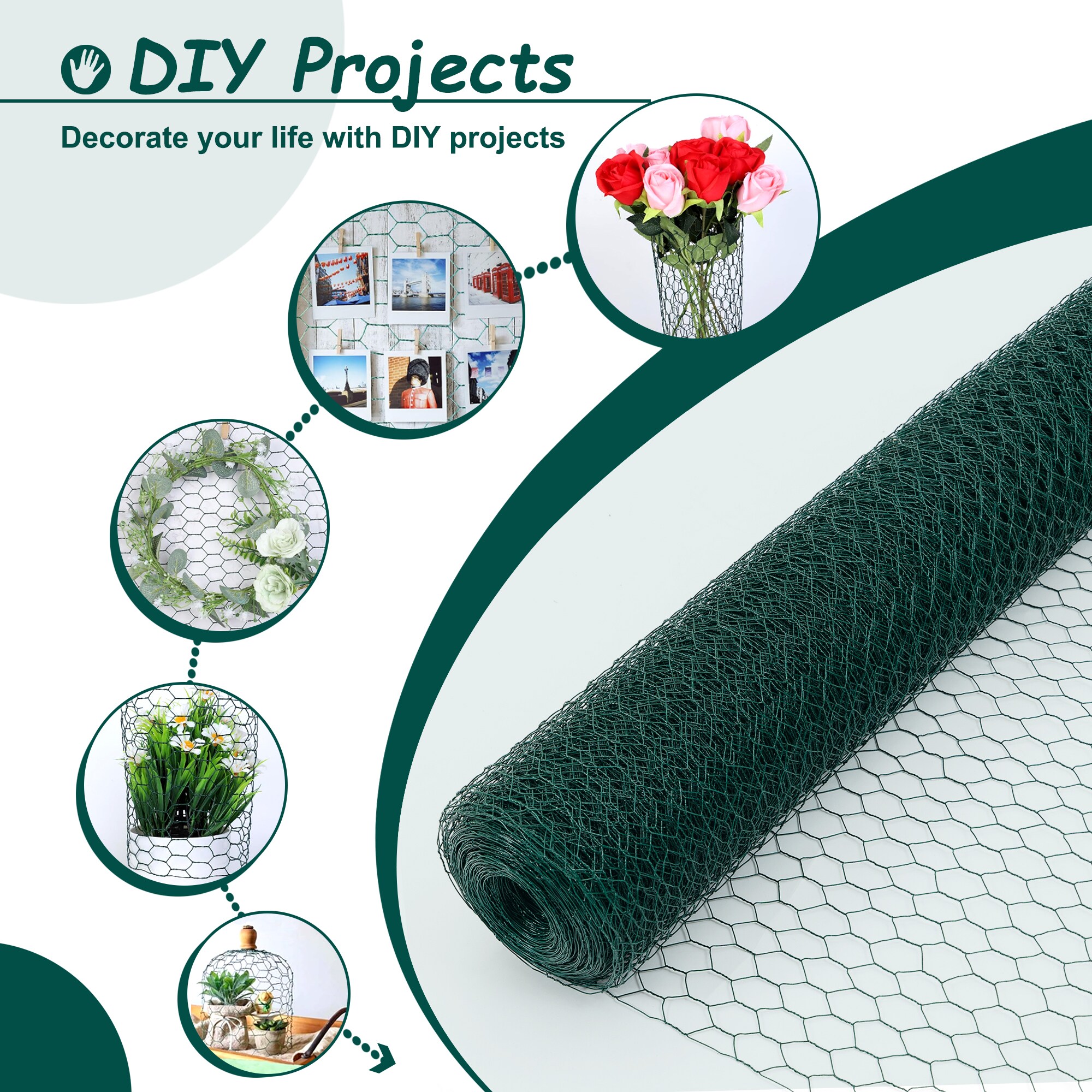 Tatayosi 60M Large Size Galvanized Hexagonal Floral Green Chicken Wire ...