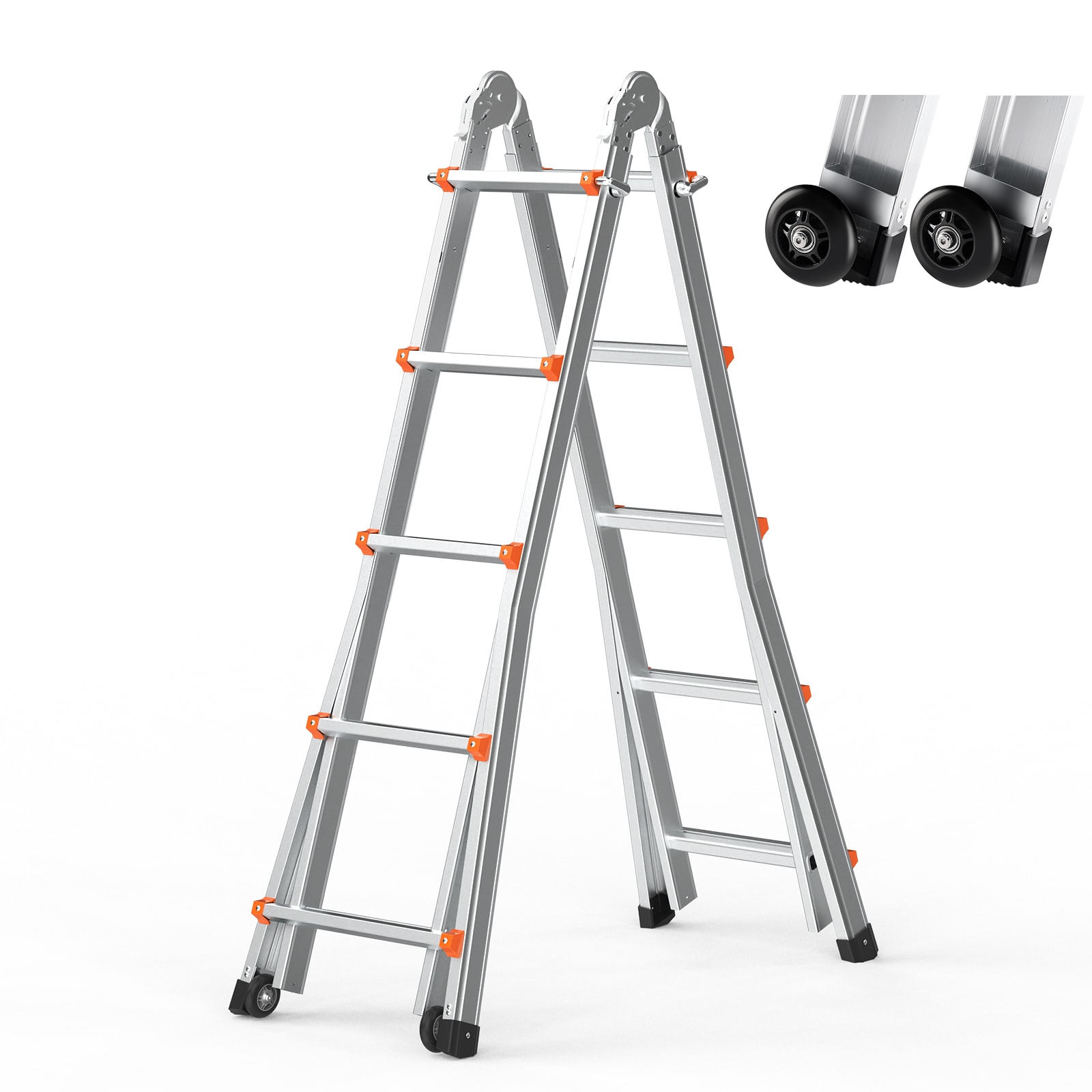 GIVIMO 20-ft Telescoping A-Frame Ladder in Aluminum Multi-Function ...