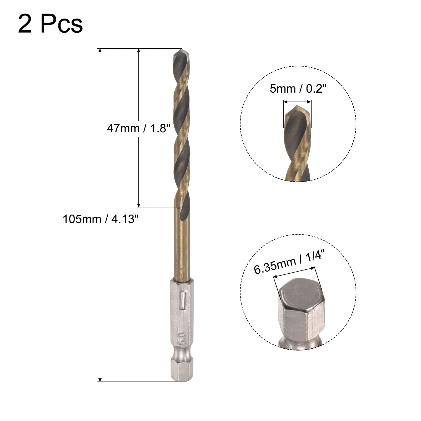 Unique Bargains 2pcs High Speed Steel Hex Shank Twist Drill Bit 5mm ...