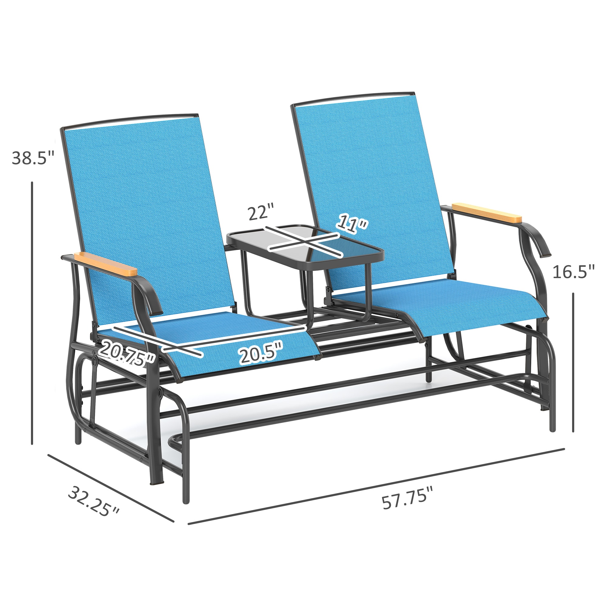 Outsunny Outdoor 2Person Glider Bench with Table Outside Breathable ...