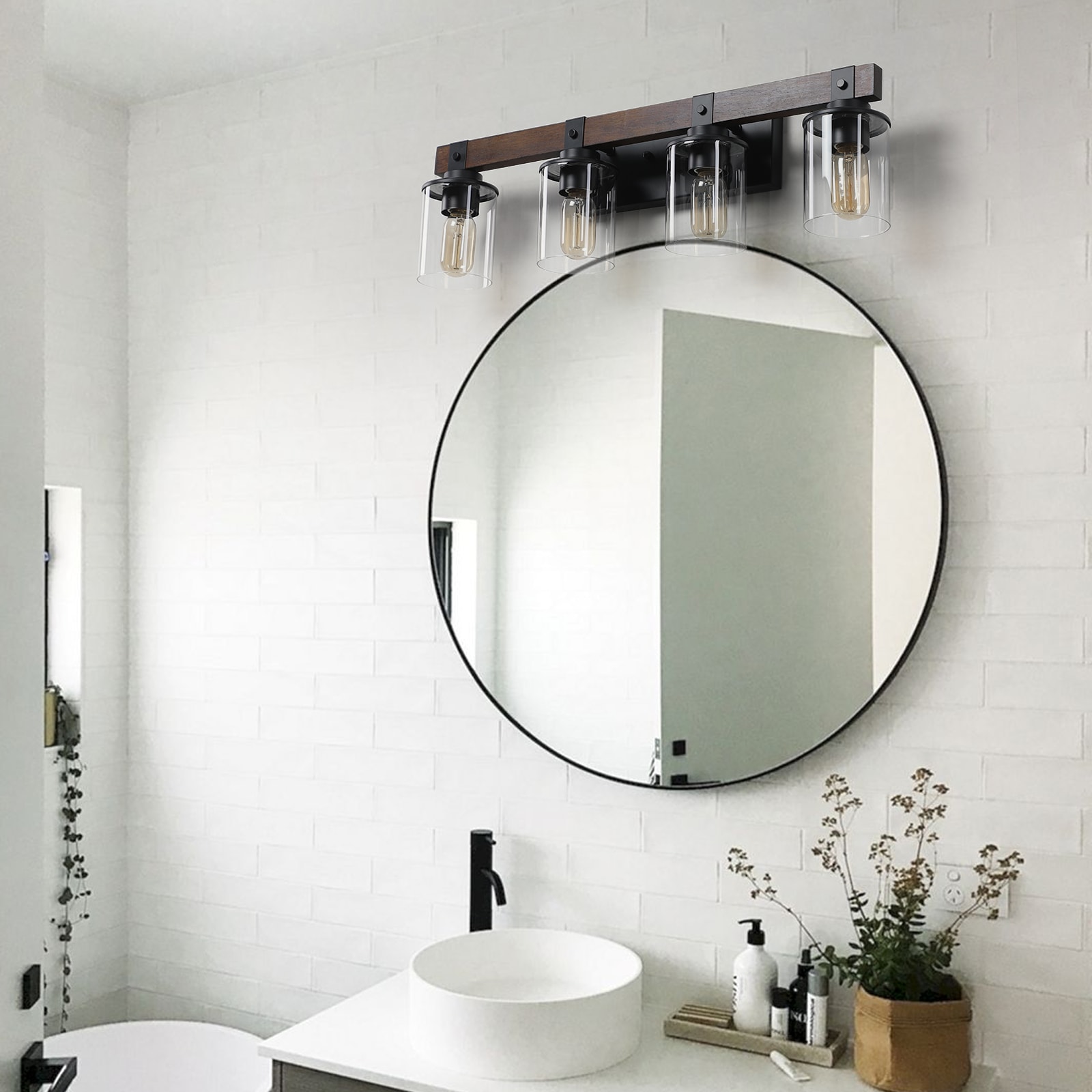 GDFStudio 27 Inch Rustic 4 Light Vanity Light Industrial Bathroom Wall ...