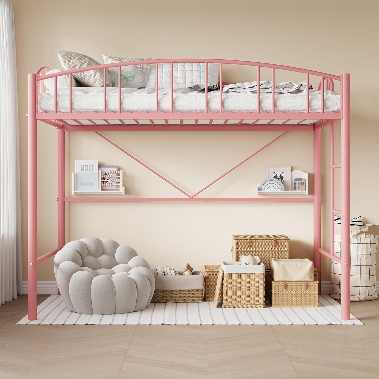 Qeetex Twin Loft Bed – Heavy Duty Metal Frame with Arched Guardrail and ...