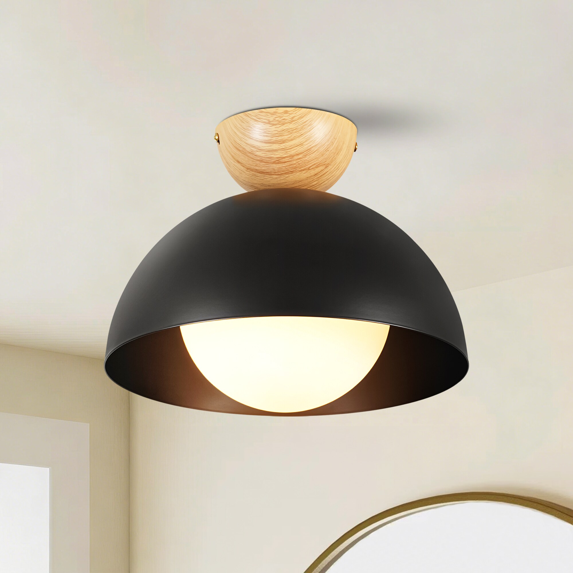 Y'INSP Aeyee 11.8-in Matte Black Indoor 1 -Light Semi-flush Mount Light ...