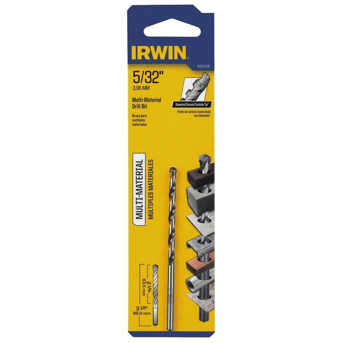 IRWIN Multi-Material 5/32-in x 3-1/2-in Carbide Masonry Drill Bit for ... IRWIN Multi-Material 5/32-in x 3-1/2-in Carbide Masonry Drill Bit for ...