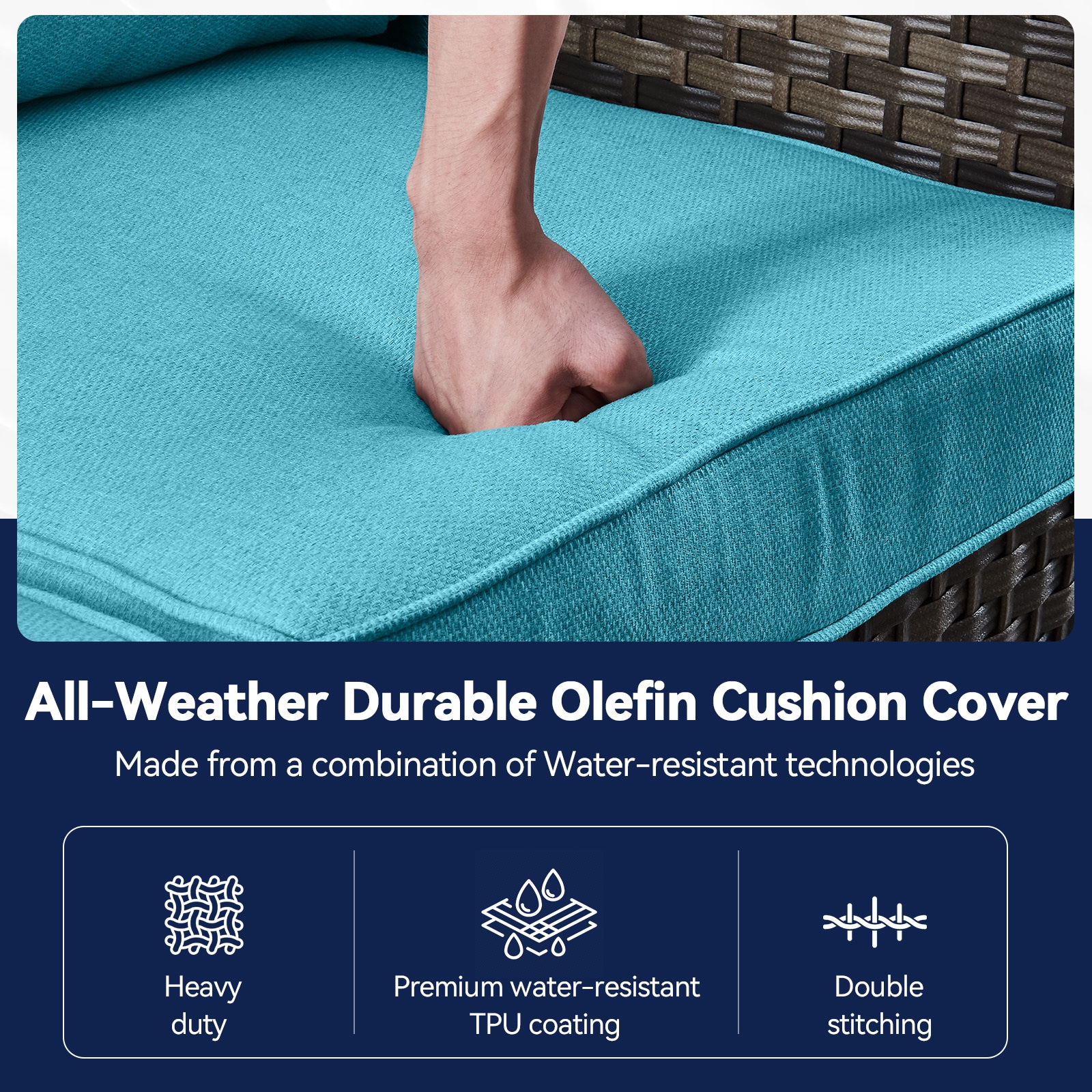 Jeehope 24-in x 22-in 4 -Piece Turquoise Deep seat patio chair cushion ...