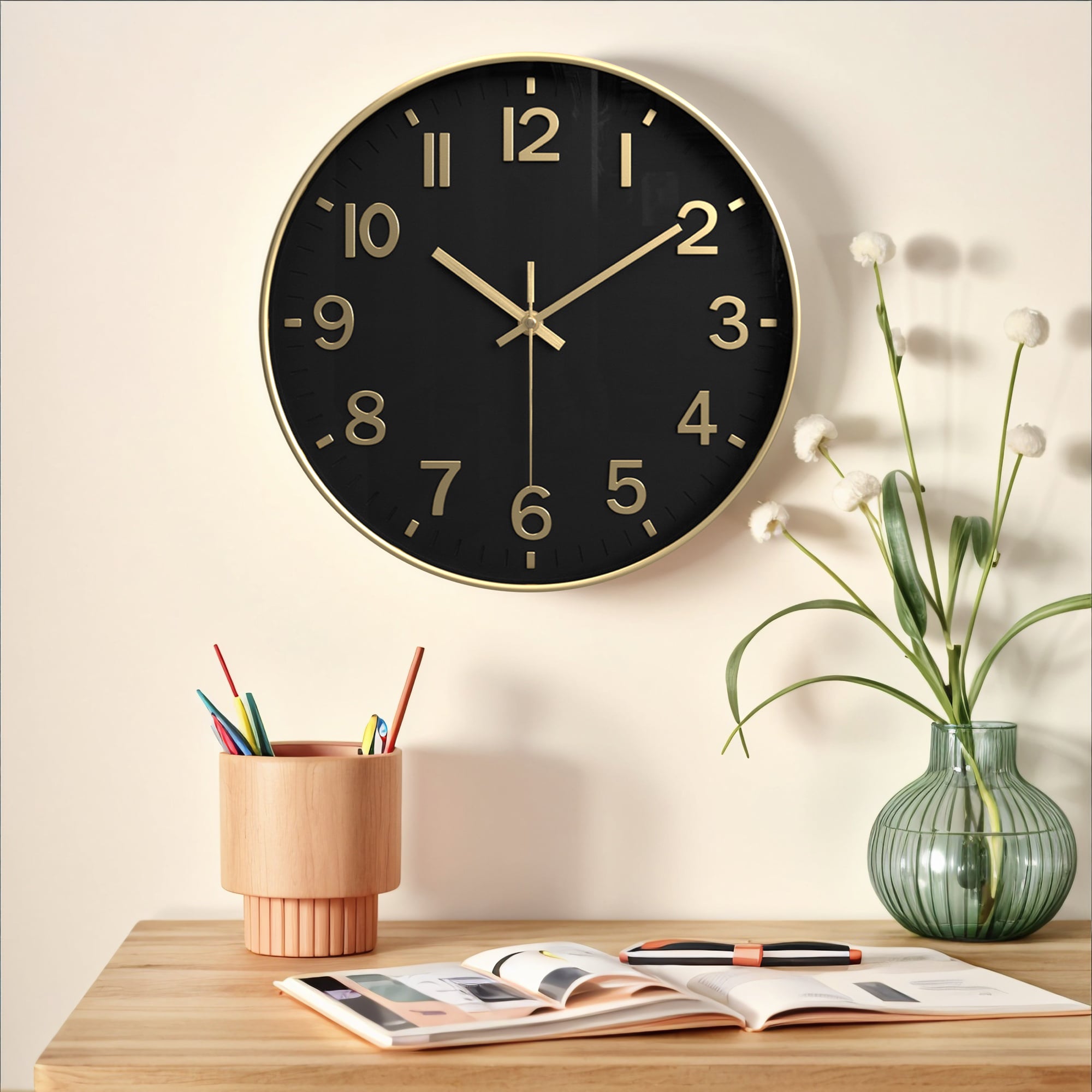 Unique Bargains Simple Wall Clock Big Classic Numerals Silent Non ...