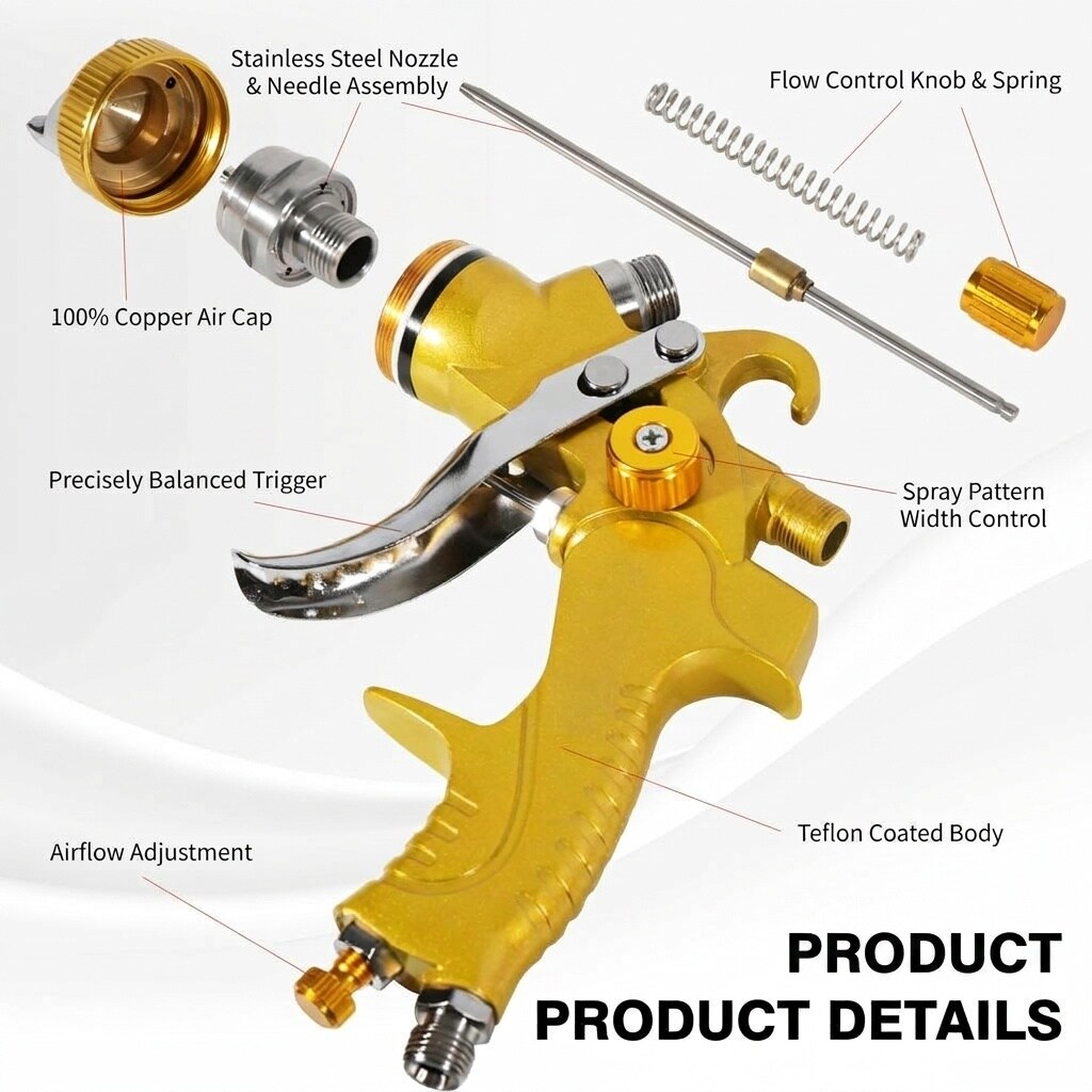 Misopily HVLP Spray Gun Kit 5 Nozzle Sizes 1.4mm 1.7mm 2.0mm 2.5mm 3 ...