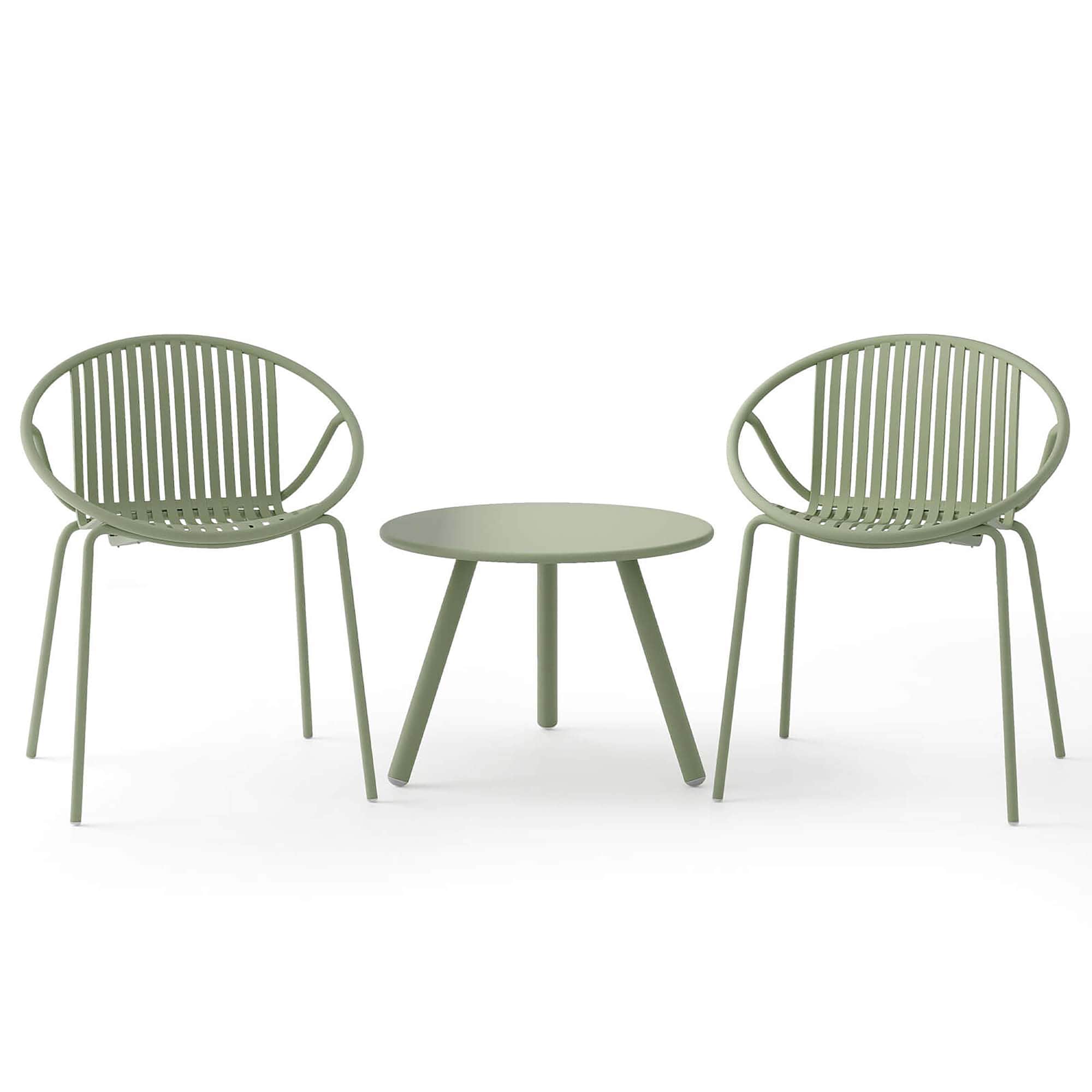 Costway 3 -Piece Green Bistro Patio Dining Set Plastic Round Table with ...