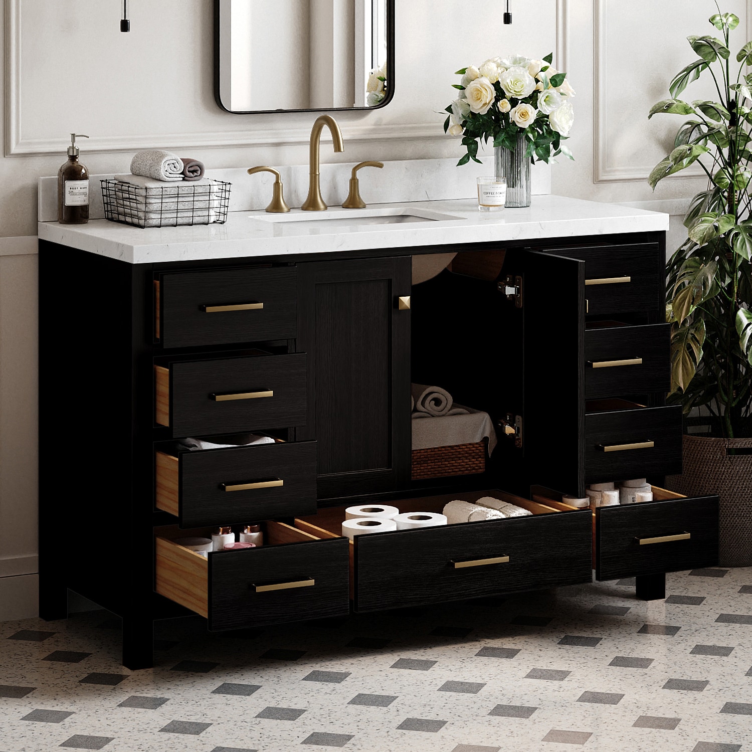 ARIEL Cambridge 54-in Black Oak Undermount Single Sink Bathroom Vanity ...