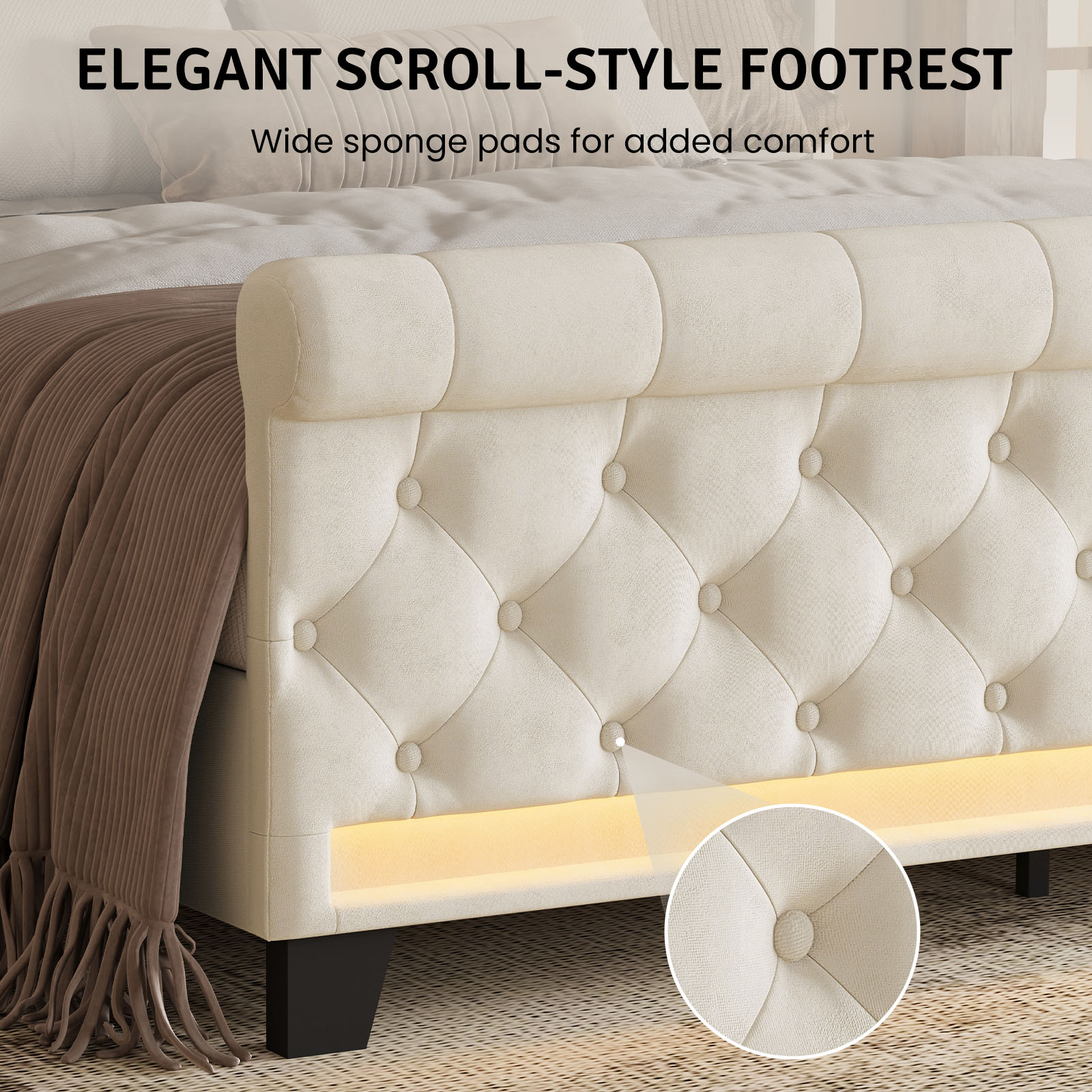 Belffin King Bed Frame - 535mm Fireproof Headboard with LED and Outlet ...