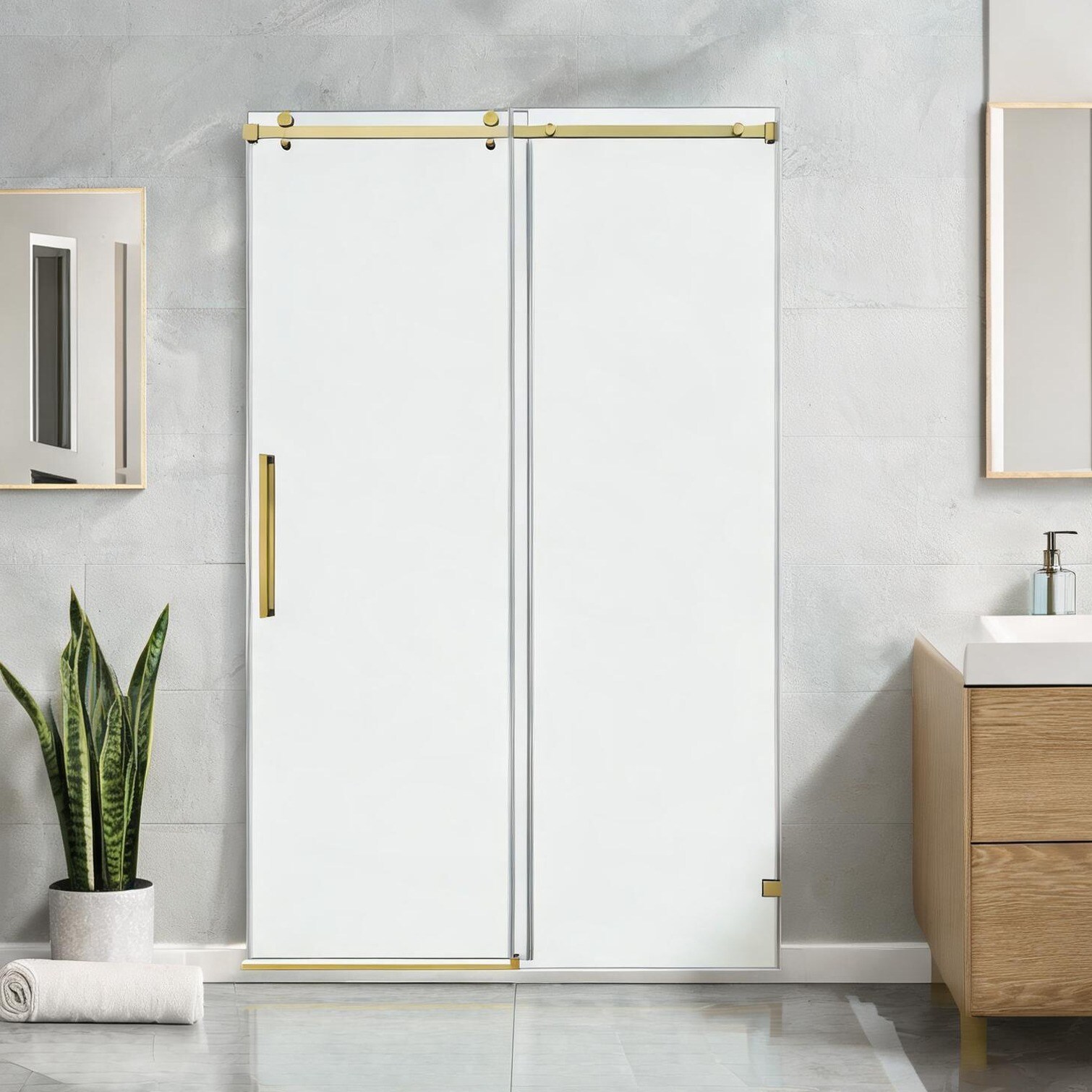 Watnature 78x76 Inch Sliding Shower Door Clear Tempered Glass Square ...