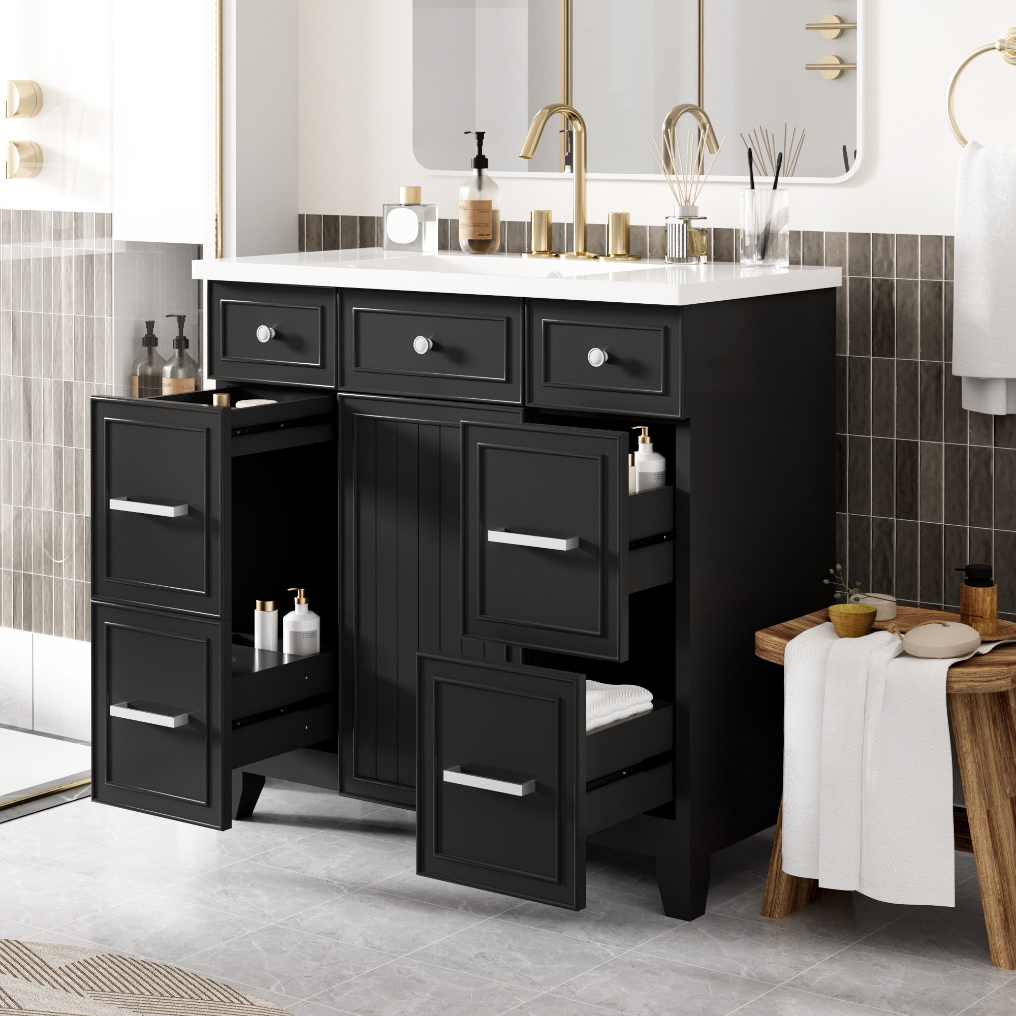 Tatayosi 36inches Bathroom Vanity Cabinet with Sink Top Combo Set Black ...
