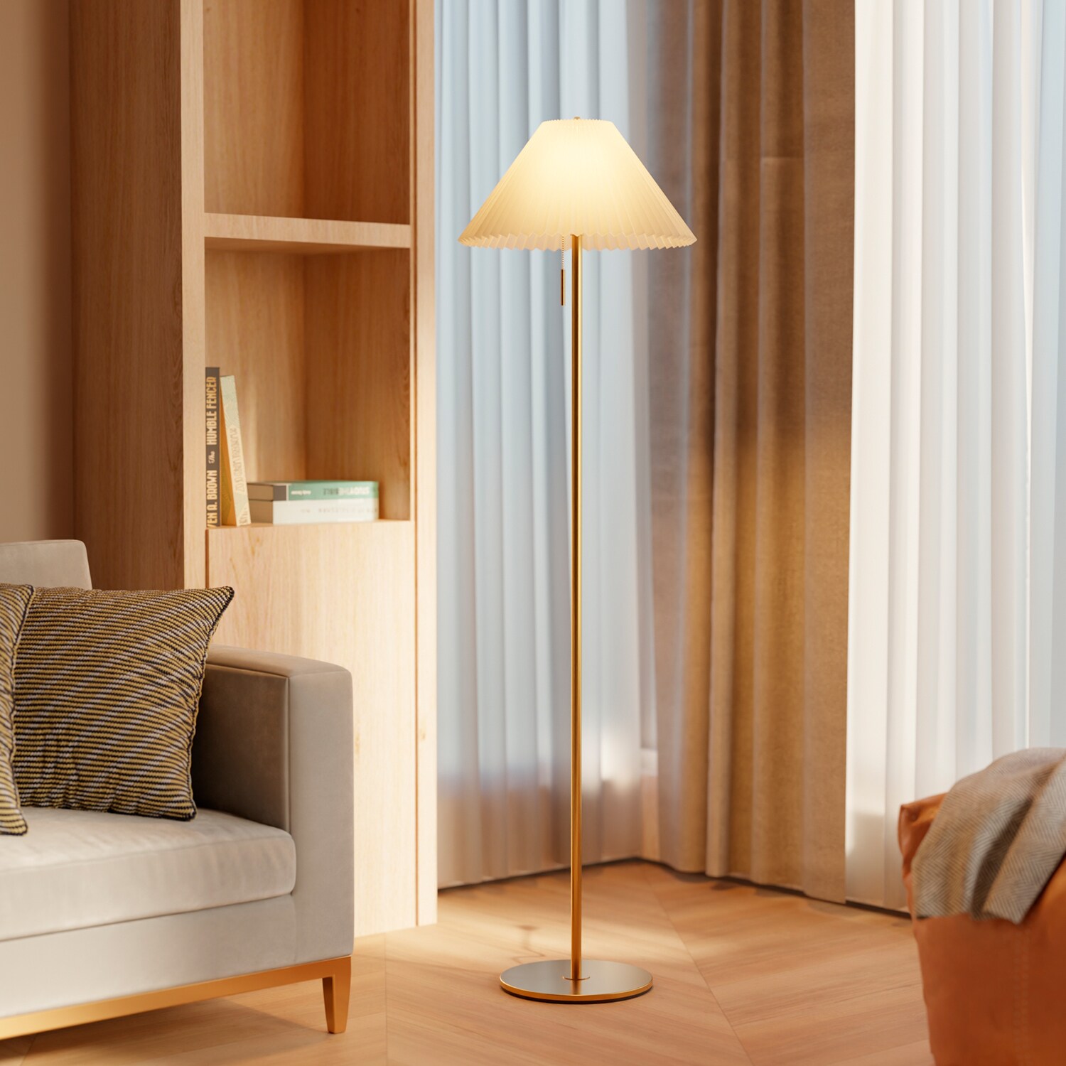 Globe Electric 62-in Brass Shaded floor lamp Floor Lamp with Fabric ...