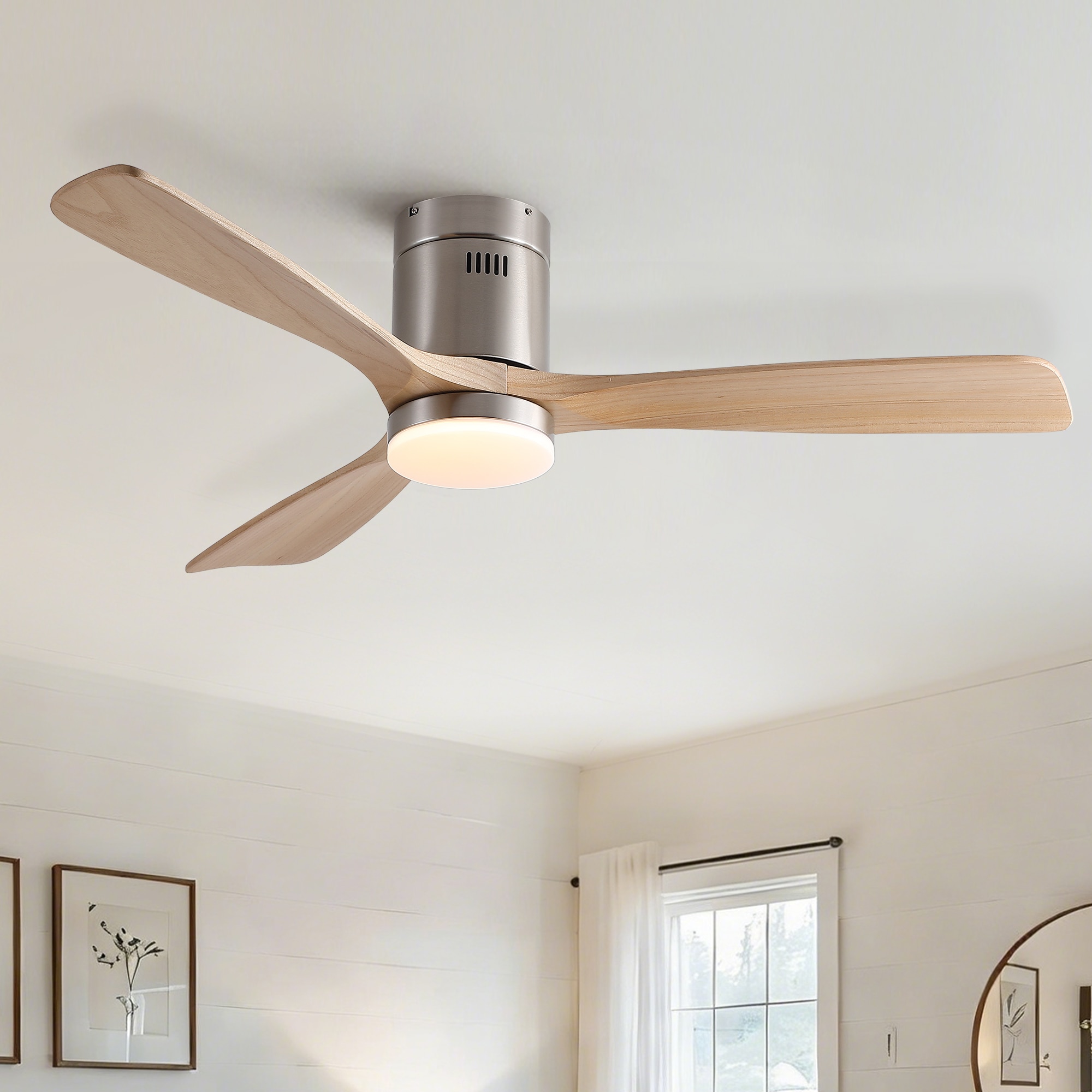 Blisstyle 52-in Natural with Modern Wooden Solid Wood Blades Ceiling ...