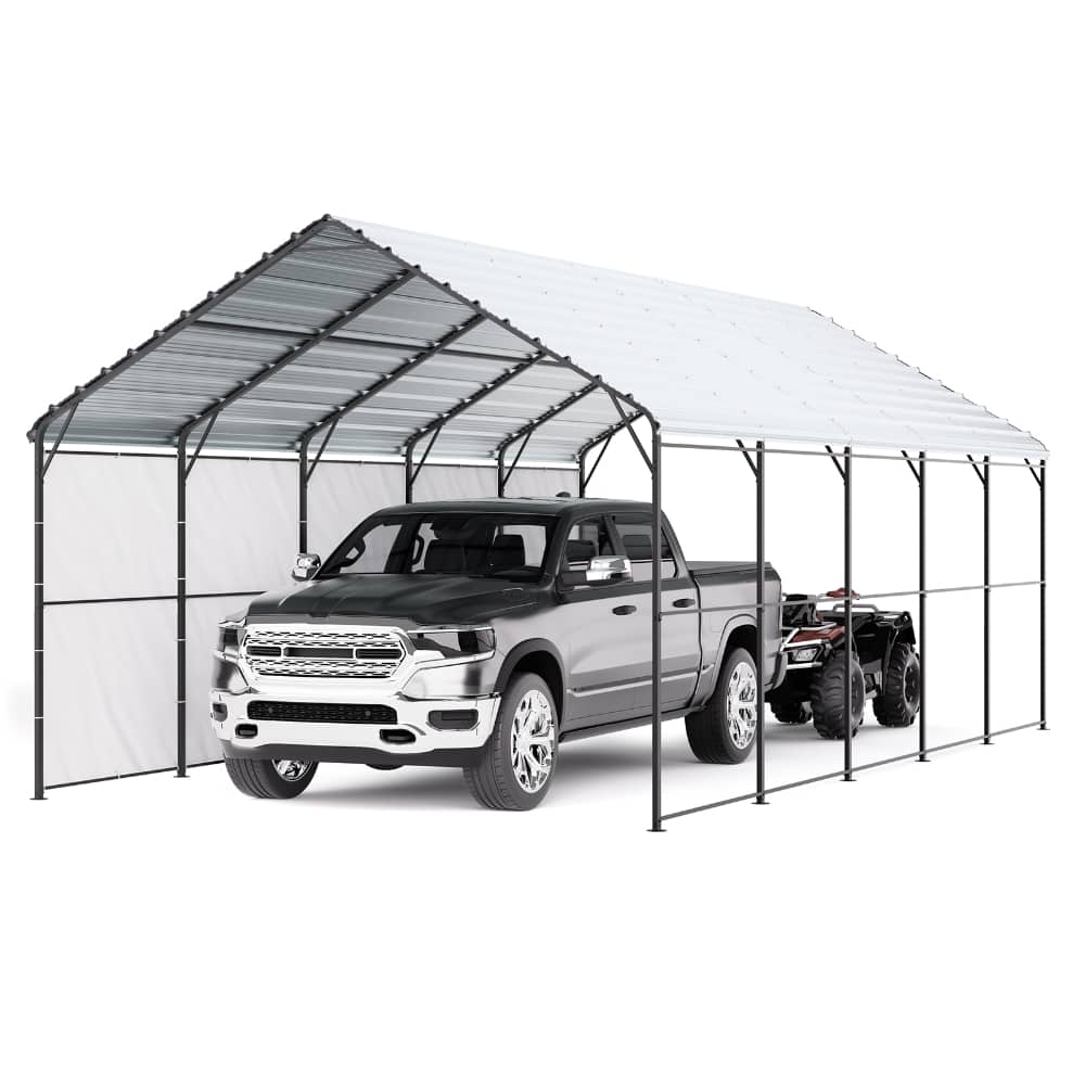 Coolbibila 13x26 FT Heavy Duty Steel Metal Carport Gray Outdoor Car ...