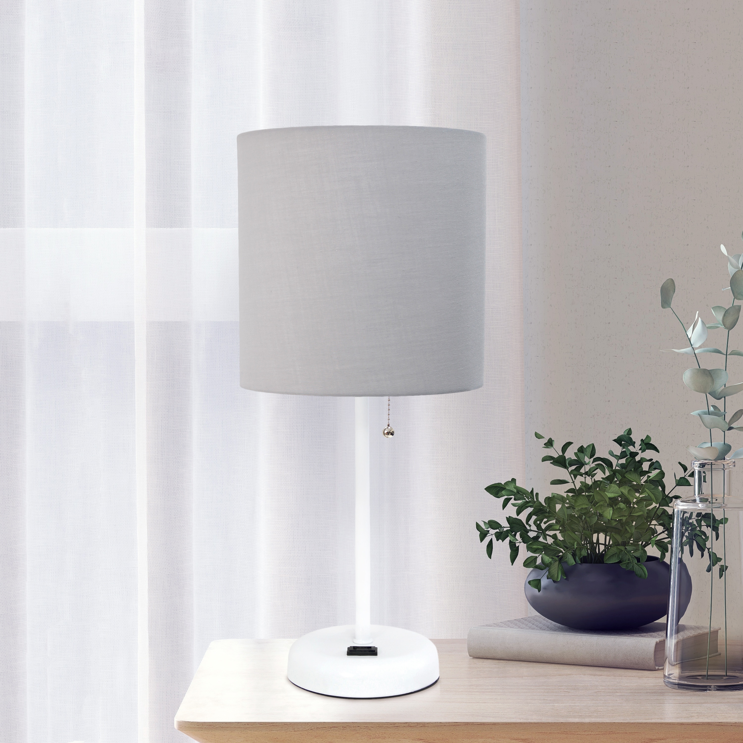 Creekwood Home Oslo 19.5-in Gray LED Table Lamp with Fabric Shade CWT ...