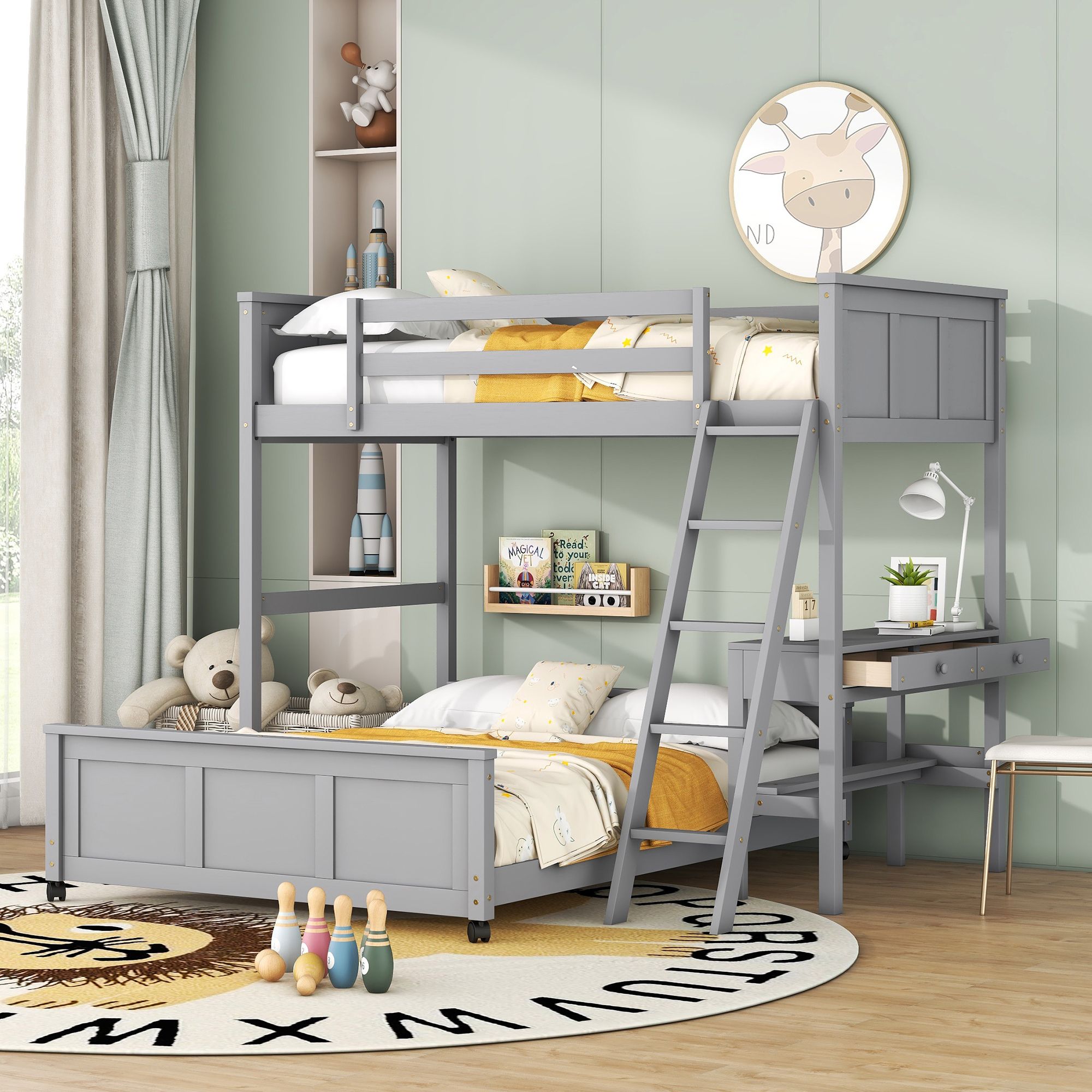 Yiekholo Gray Twin Over Full Bunk Bed LL-1810AAE at Lowes.com