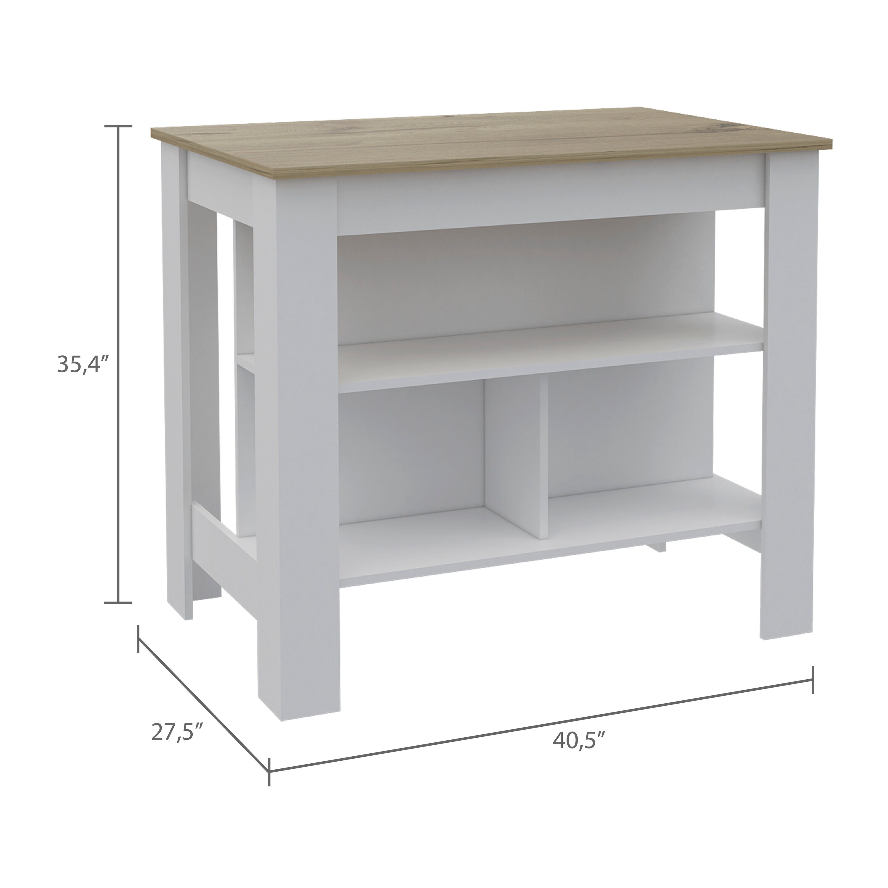 Tinyhomie Cala Kitchen Island Four Legs Three Shelves White Light Oak ...