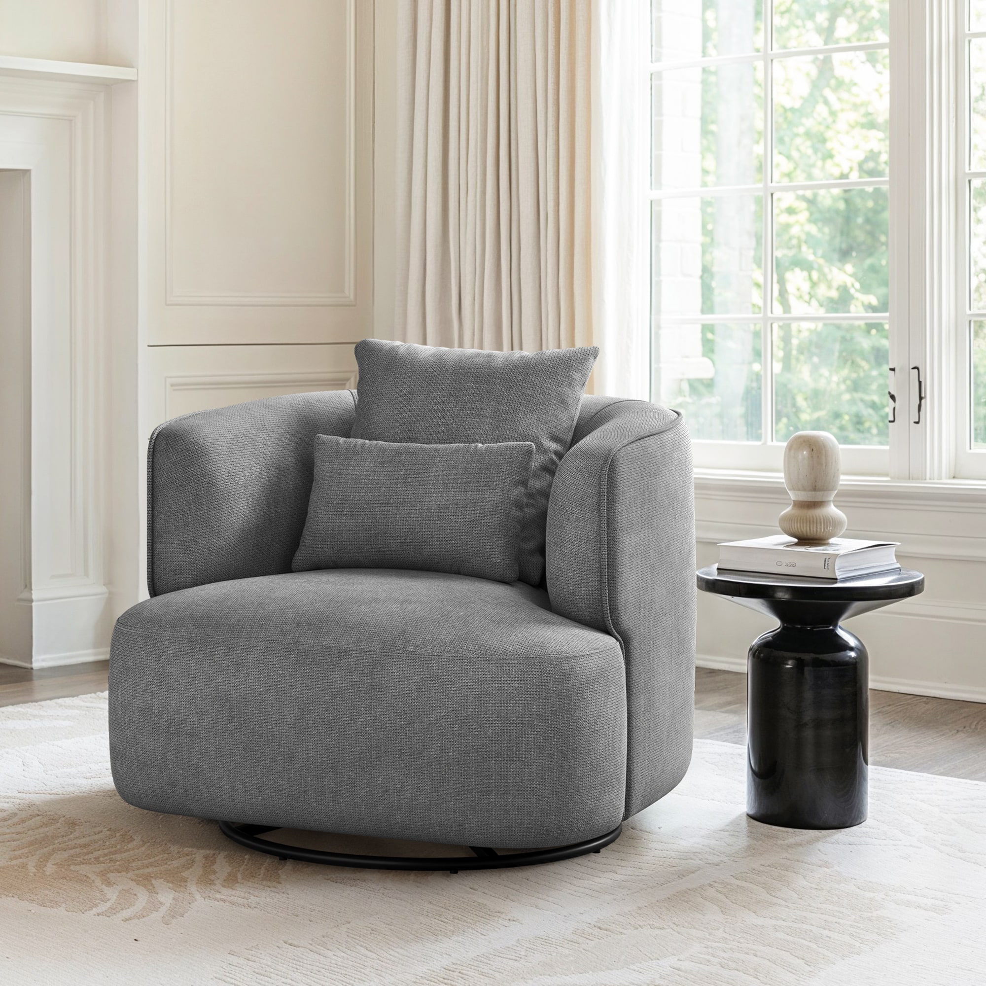 Yurevna Darna Swivel Accent Chair 32.3-in W Modern Gray Swivel Barrel ...