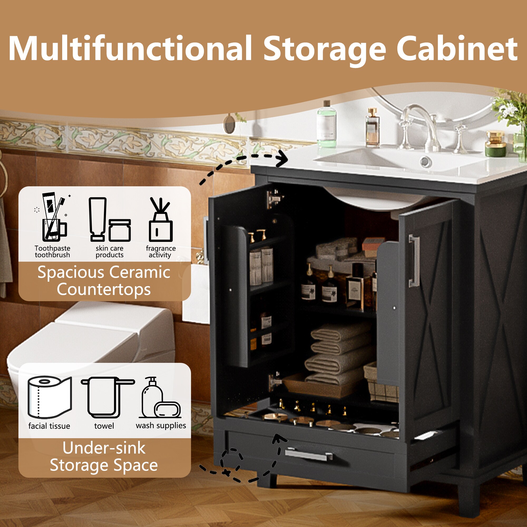 ModernLuxe Assembly Required 24inch Bathroom Vanity with Single Sink ...