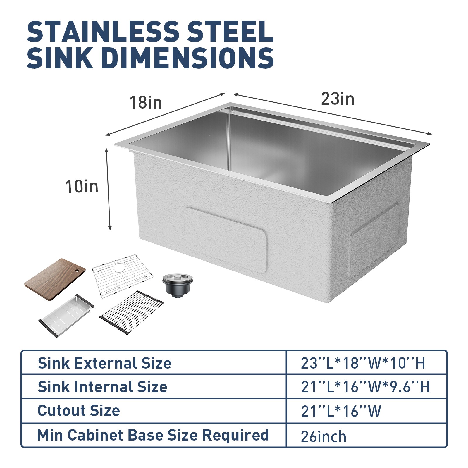 Garvee 23x18x10 inch Undermount Kitchen Sink 16 Gauge Stainless Steel ...