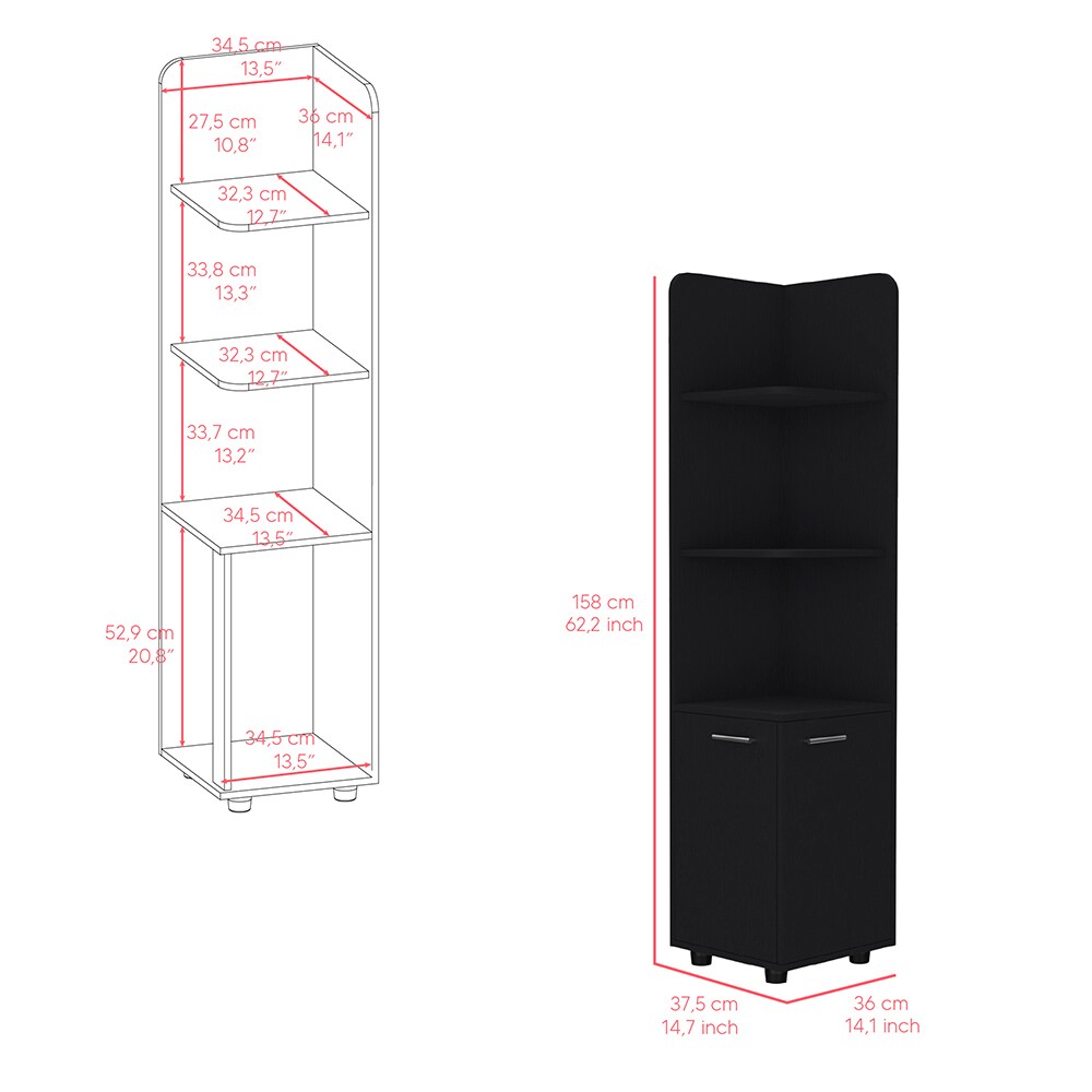 Tatayosi 62inch Double Four Black Malibu Tall Door Corner Linen Cabinet ...