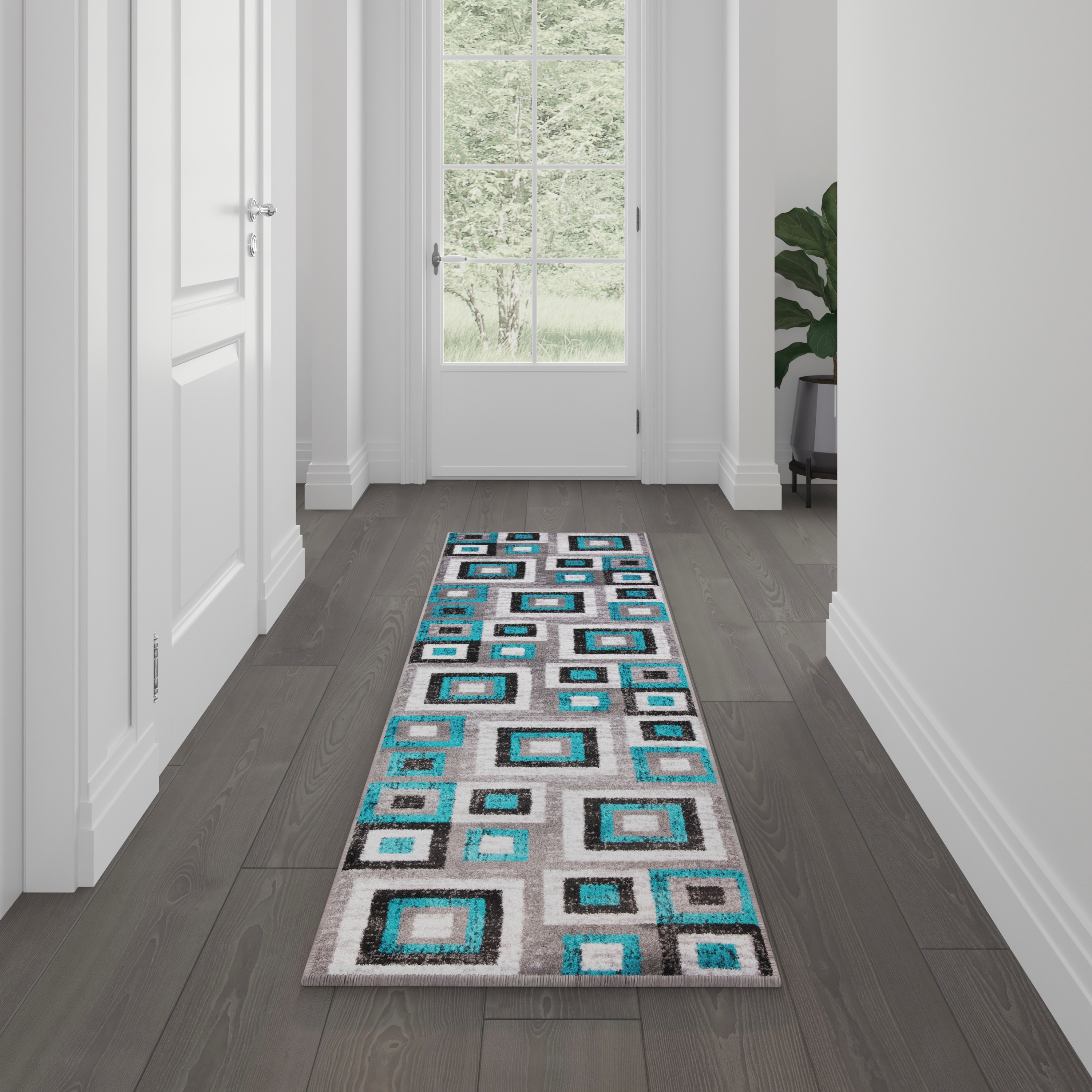 Flash Furniture Gideon 2 X 7 (ft) Turquoise Indoor Geometric Area Rug ...