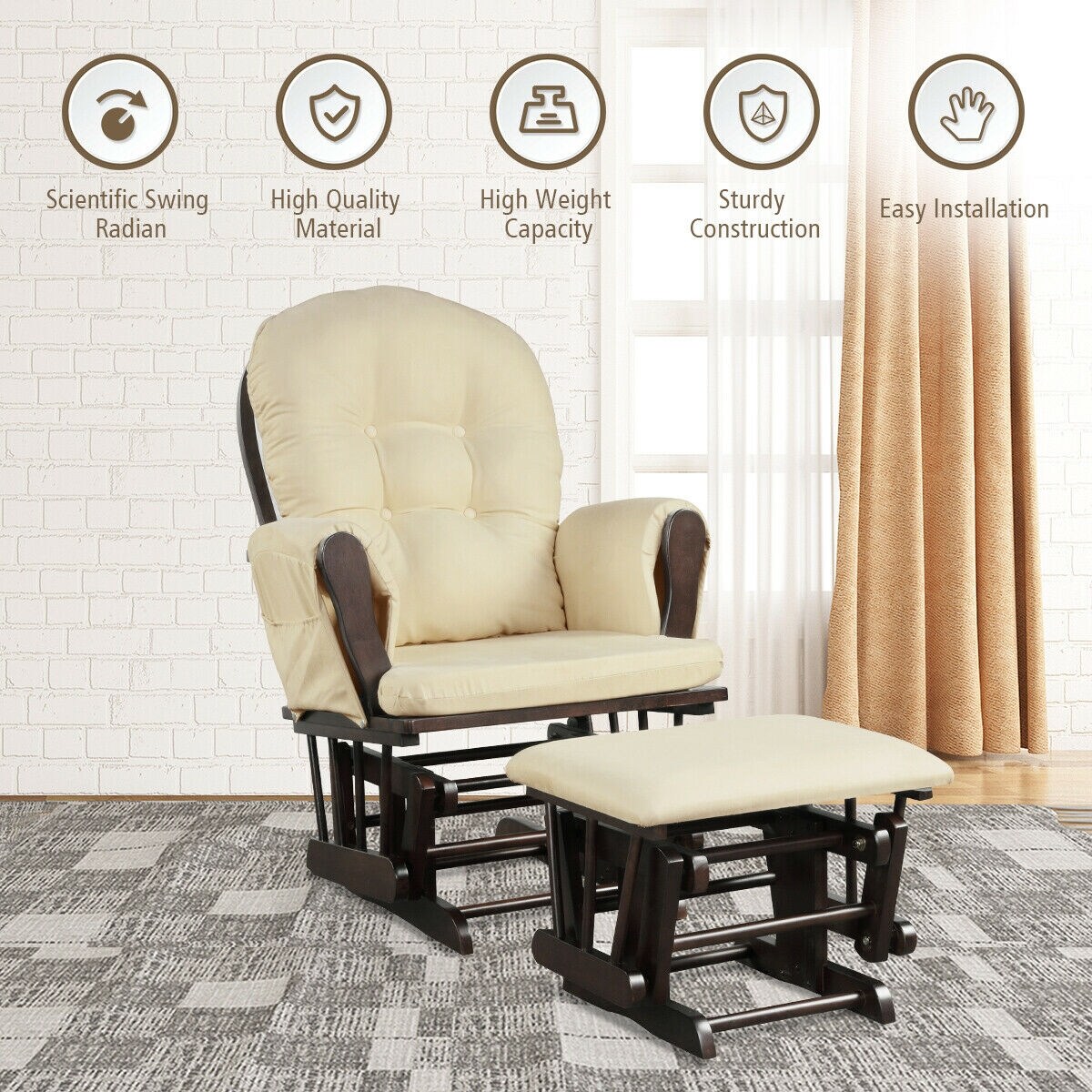 Slickblue 2 Piece Modern Glider Chair and Ottoman Set Rocking Chair ...