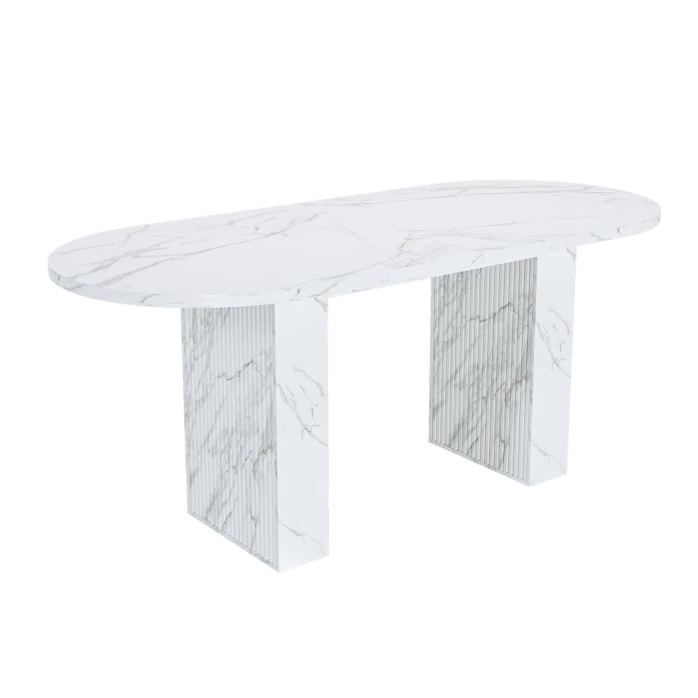 Coolbibila Modern Farmhouse Oval MDF Dining Table with White Marble ...