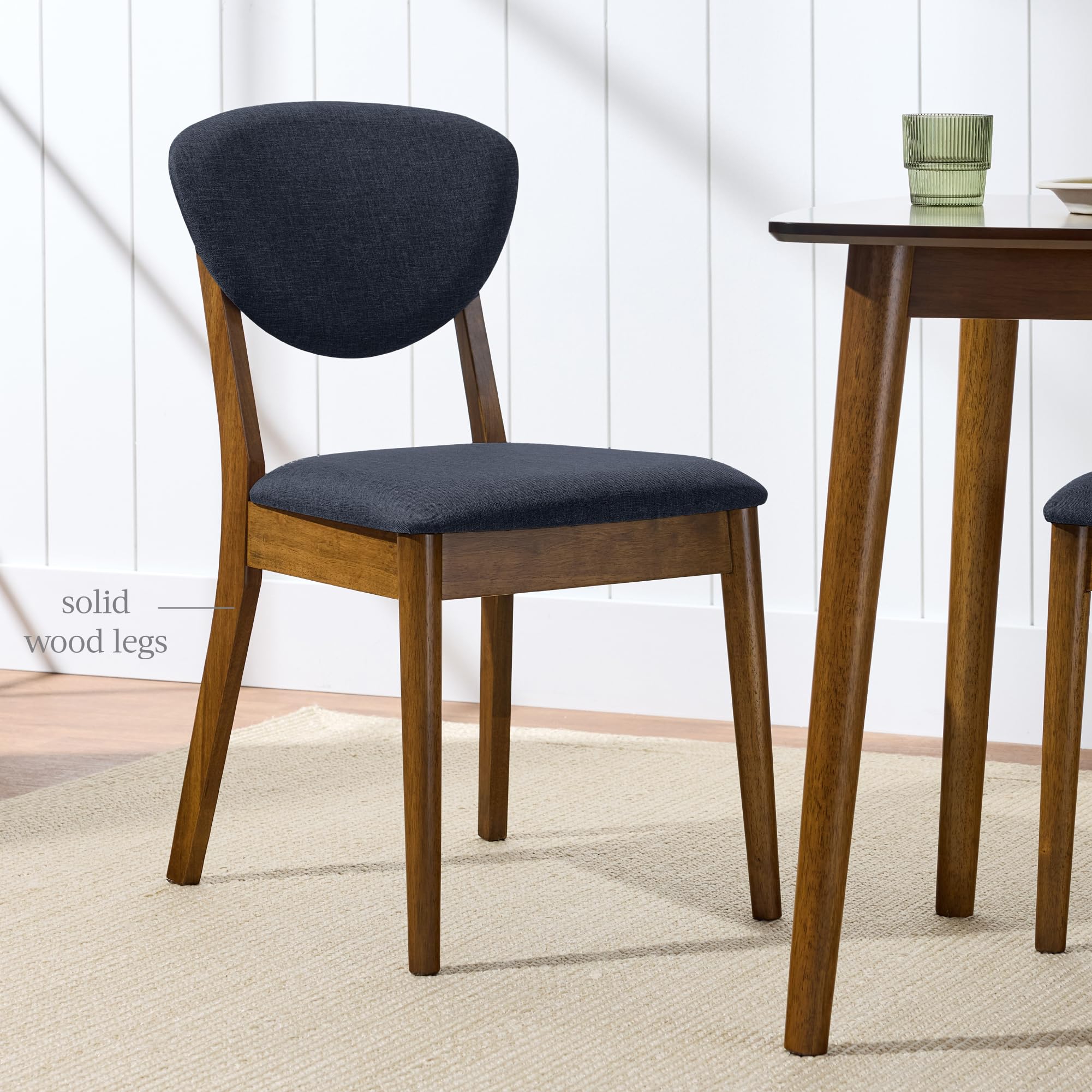 OMOMMD Walnut Navy Blue Mid-century Modern Upholstered Wood Dining ...