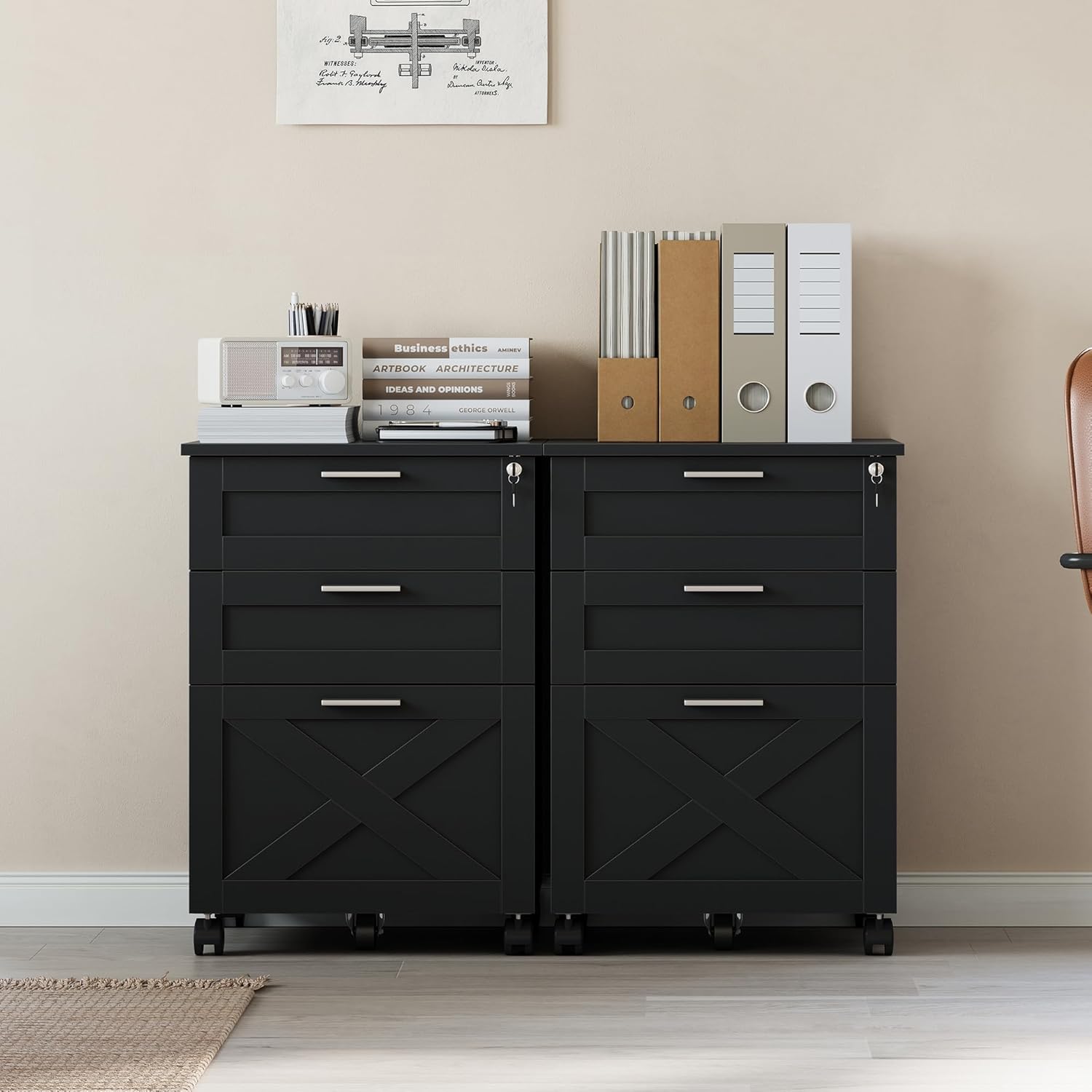 GAOMON 3 drawer file cabinet with lock mobile under desk wood filing ...