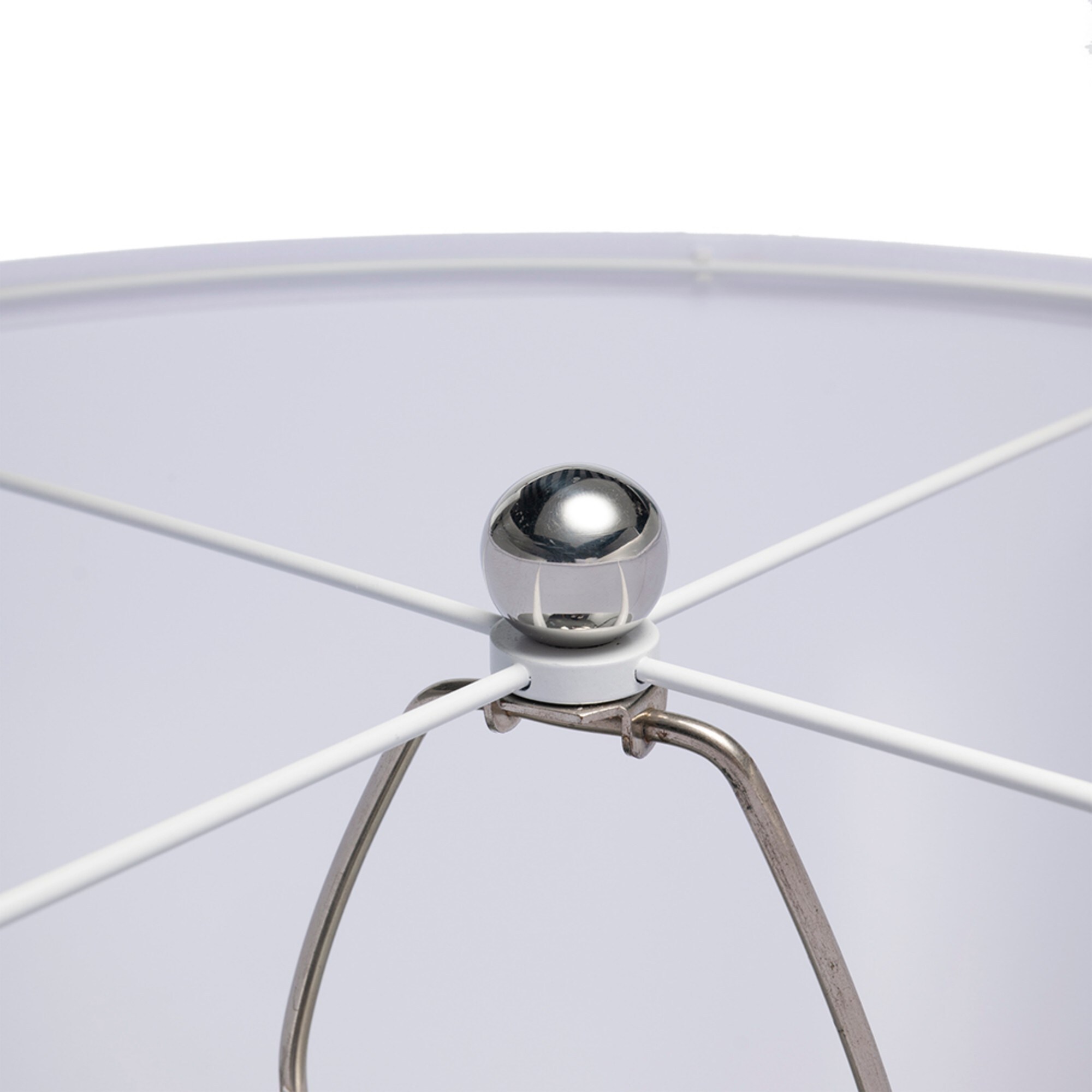 JUSHUA 18x32 inch Silver Round Table Lamp with White Fabric Shade Lamp ...