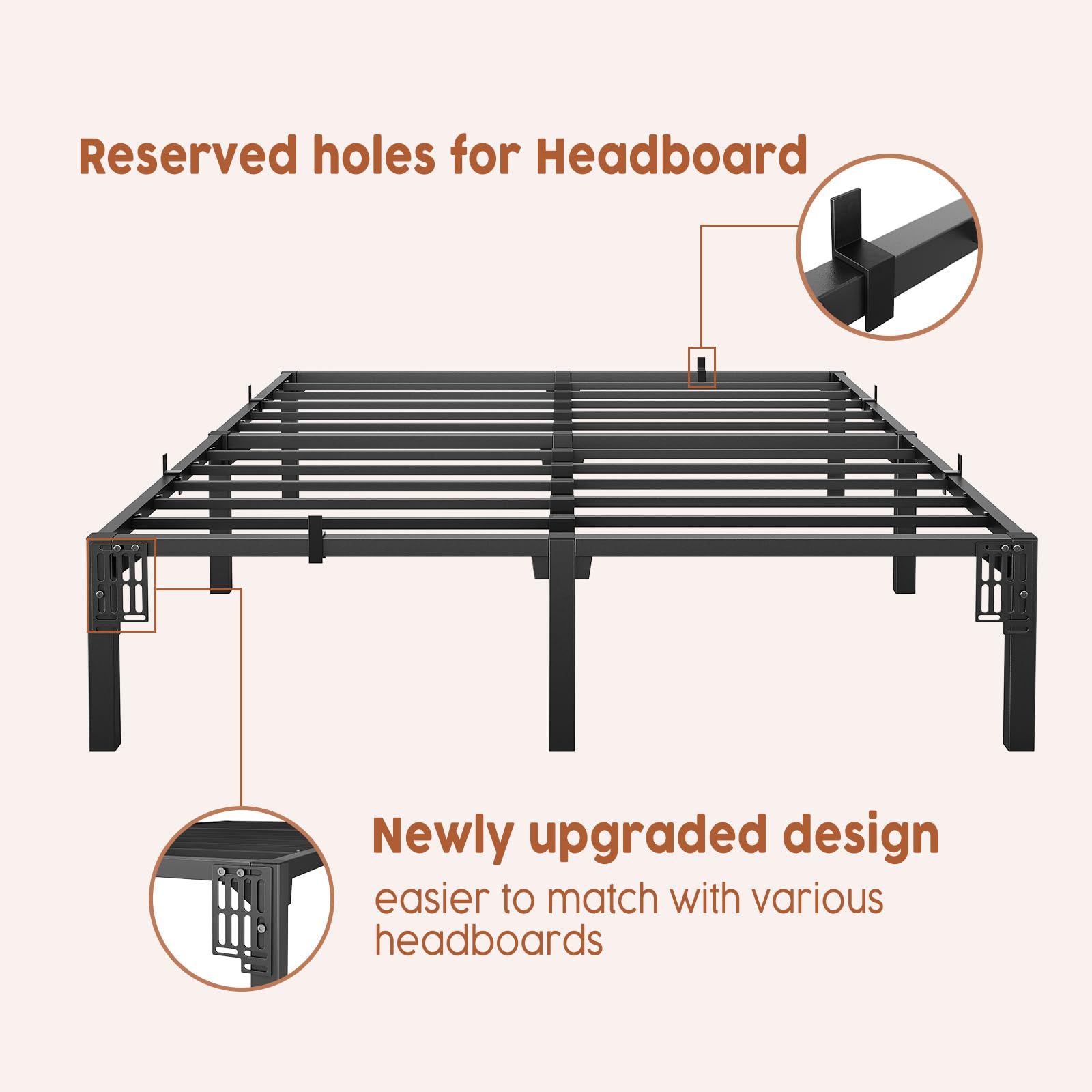 Garvee Full Size Bed Frame 14 Inch Metal Platform with Strong Steel ...
