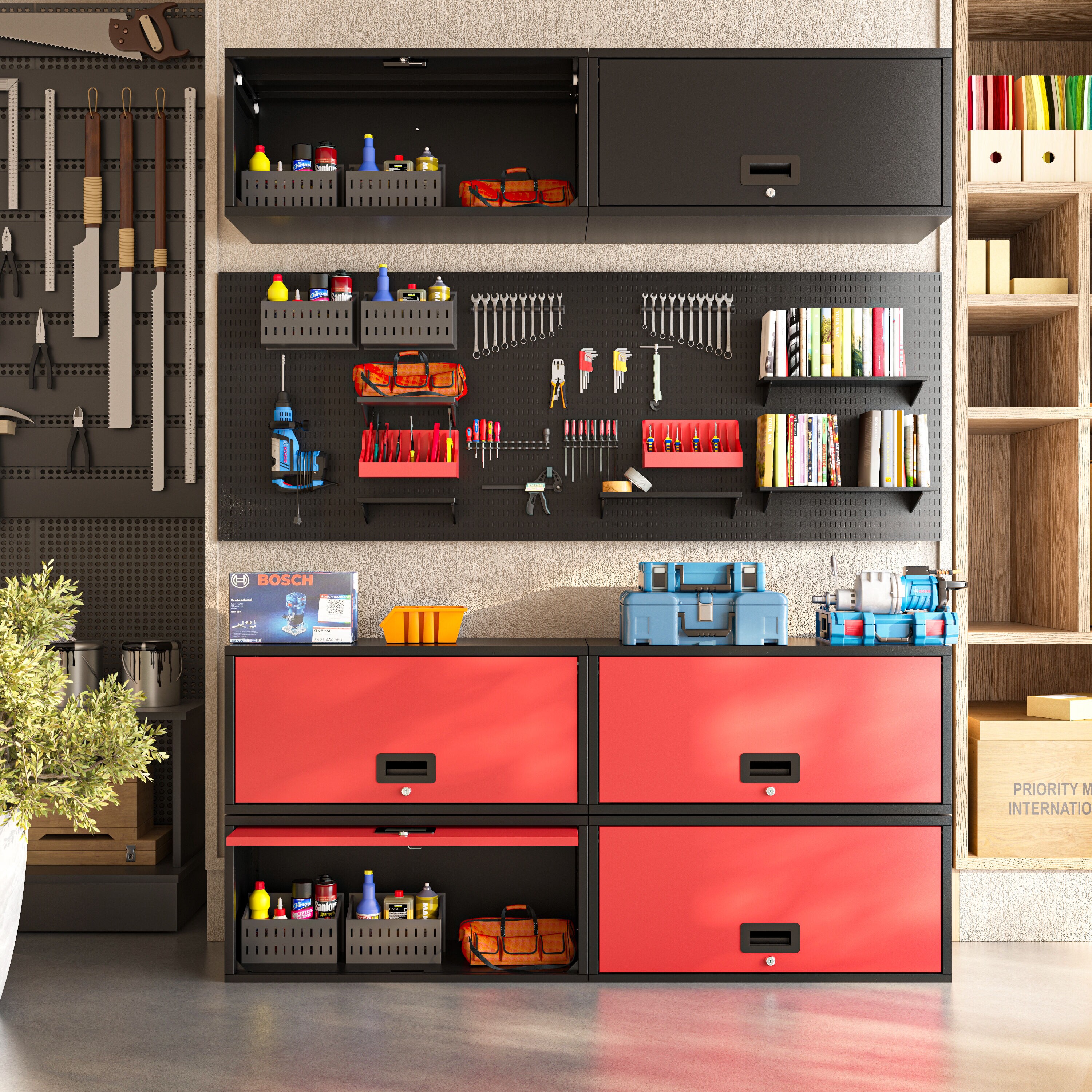 LOVMOR Wall-mounted Metal Garage Cabinet with Doors Floating Tool ...