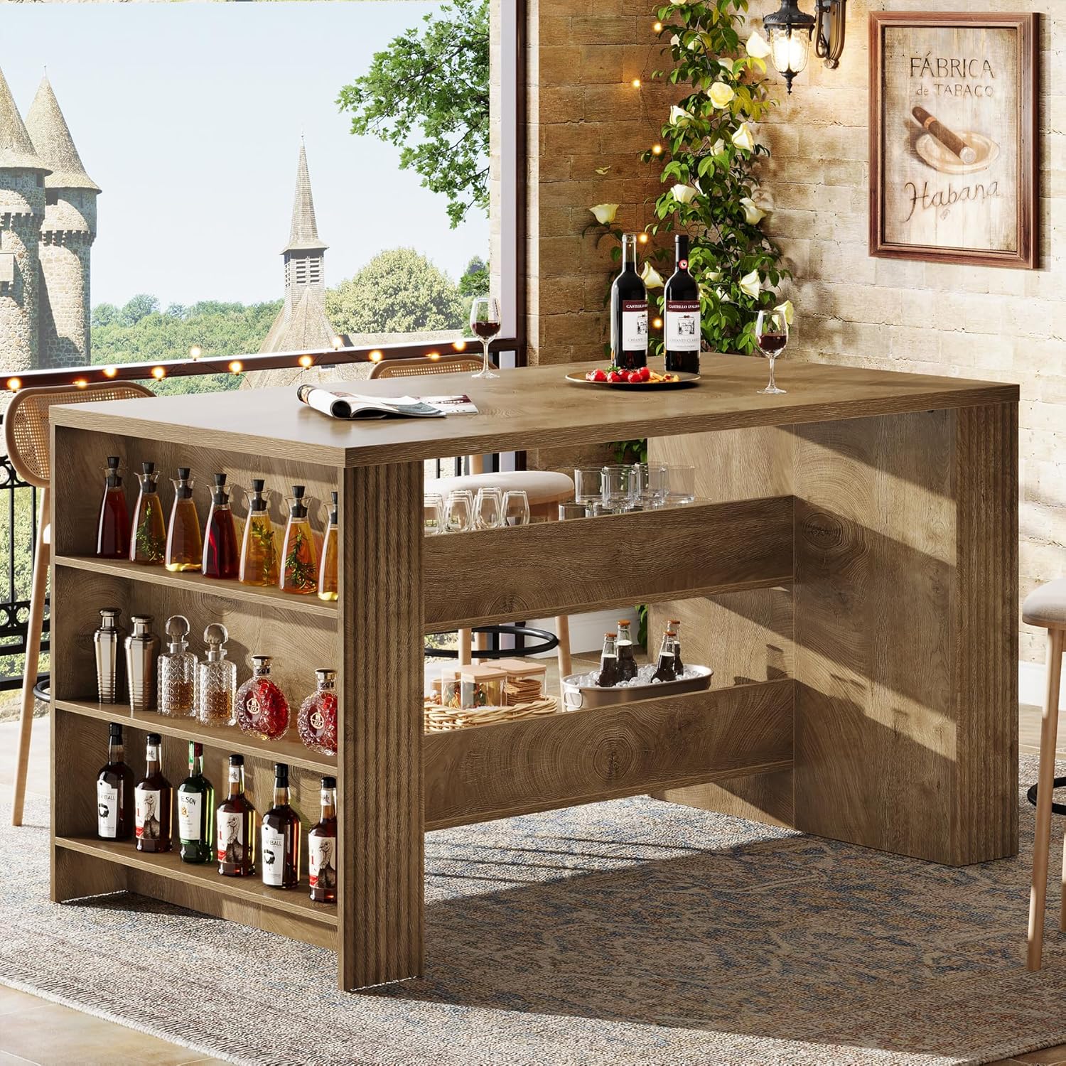 Tribesigns Bar Table 59 inches Farmhouse Counter Height Pub Table with ...