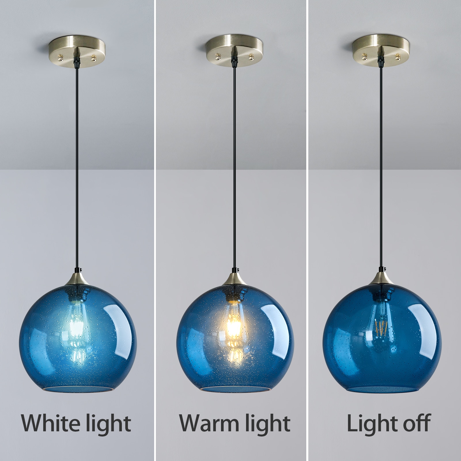 ZHLLMQ Modern 9.84 in 1-Light 2 Pack Blue Seeded Glass Globe Non LED ...