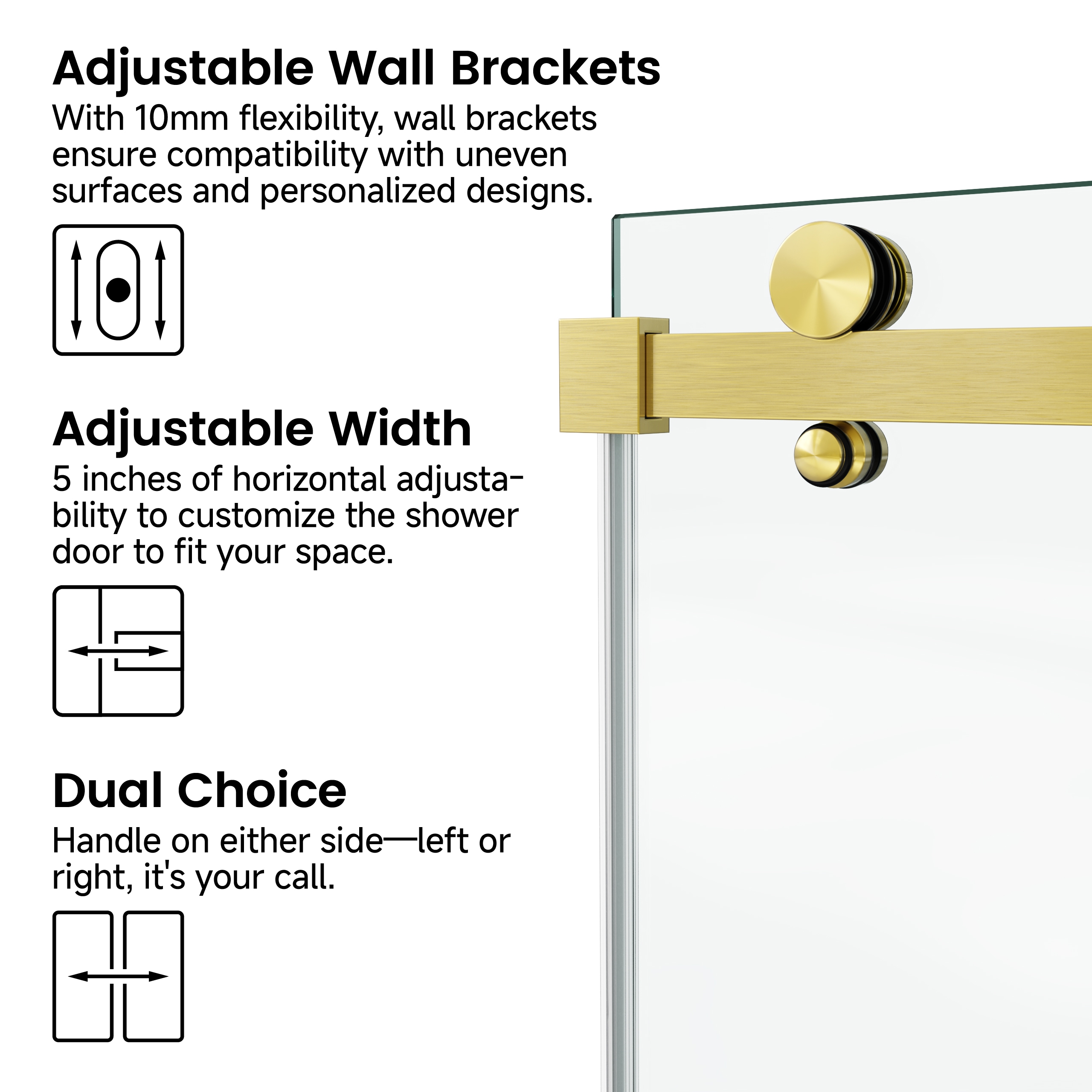 BWE Aquashwdor Brushed Gold 56-in to 60-in W x 66-in H Frameless Clear ...