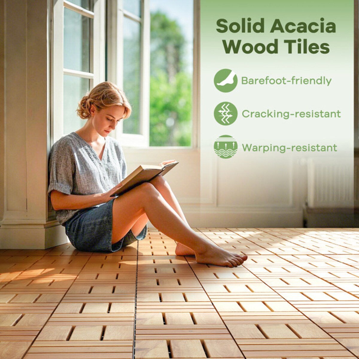 Mondawe 12-in x 12-in 30-Pack Brown Acacia Wood Interlocking Deck Tiles ...