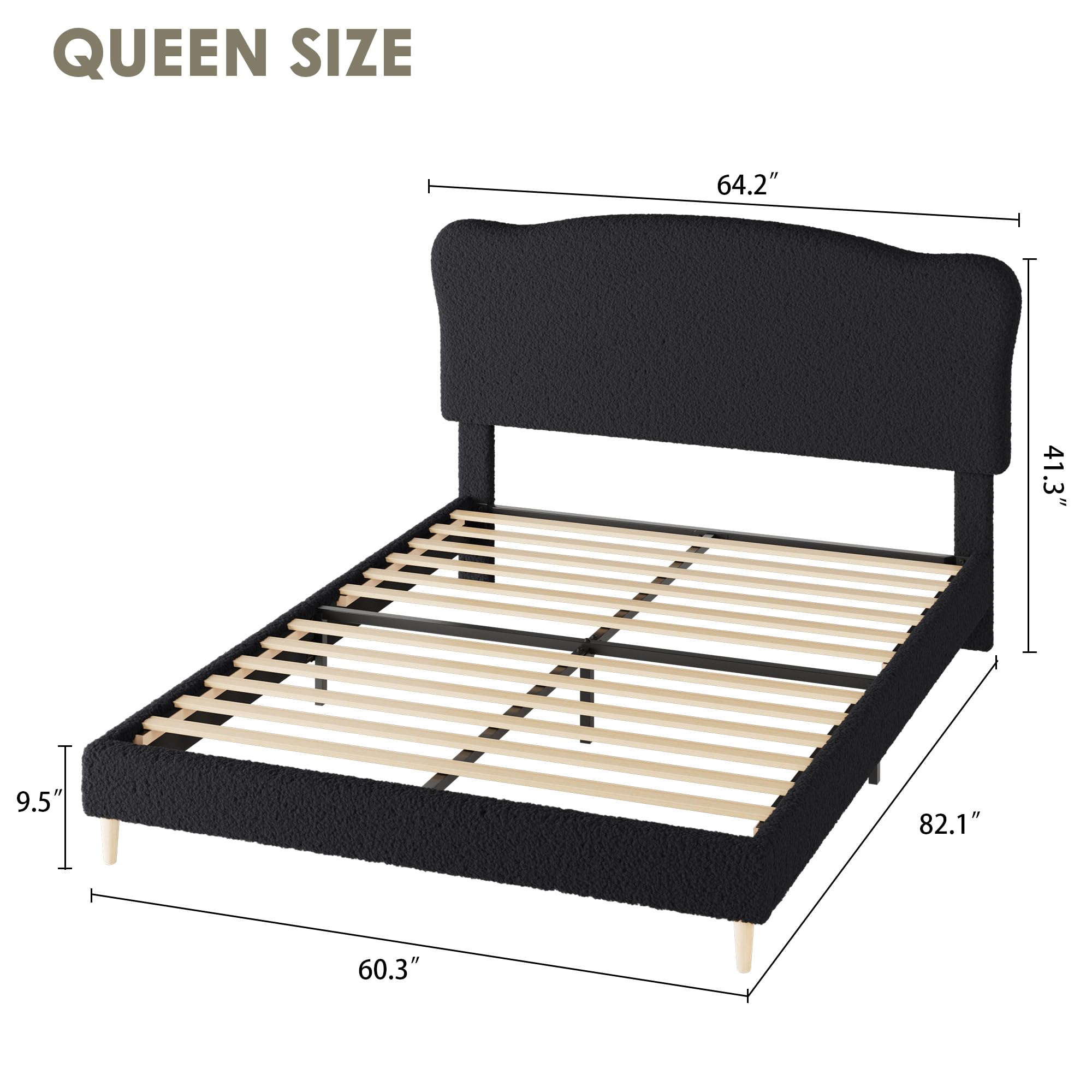 IdealHouse Black Queen Upholstered Kids Platform Bed Scallop Headboard ...