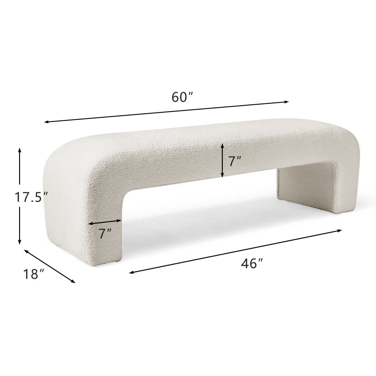 Maison Boucle 60 Inch Beige Boucle Waterfall Bench Modern Upholstered ...
