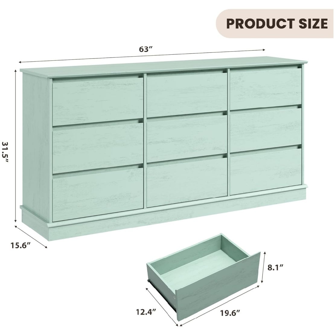 Garvee 9 Drawer Dressers for Bedroom Chest of Drawers with Deep Drawers ...