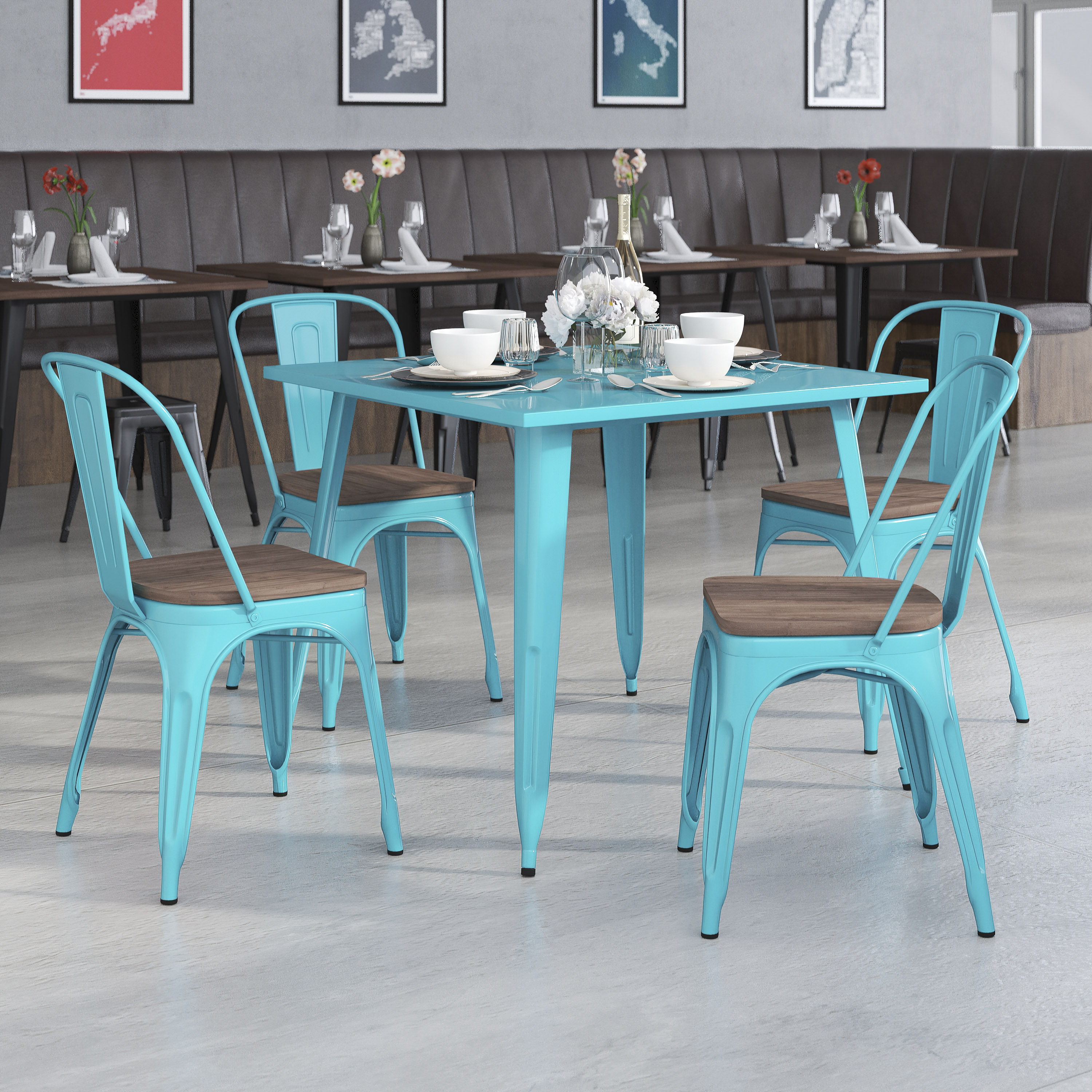 Flash Furniture Blake 4 Pk. Crystal Teal-Blue Metal Stackable Chair ...