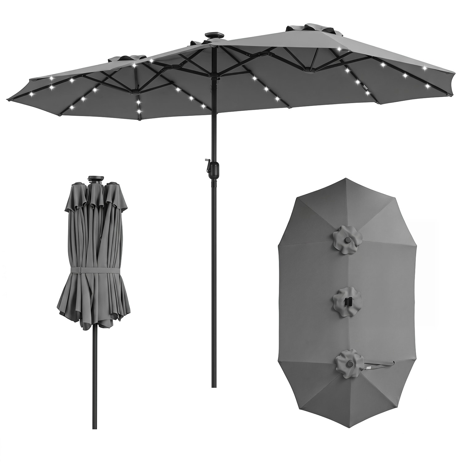 Volenca 13-ft Double-Sided Rectangle Patio Umbrella with 36 Solar LED ...