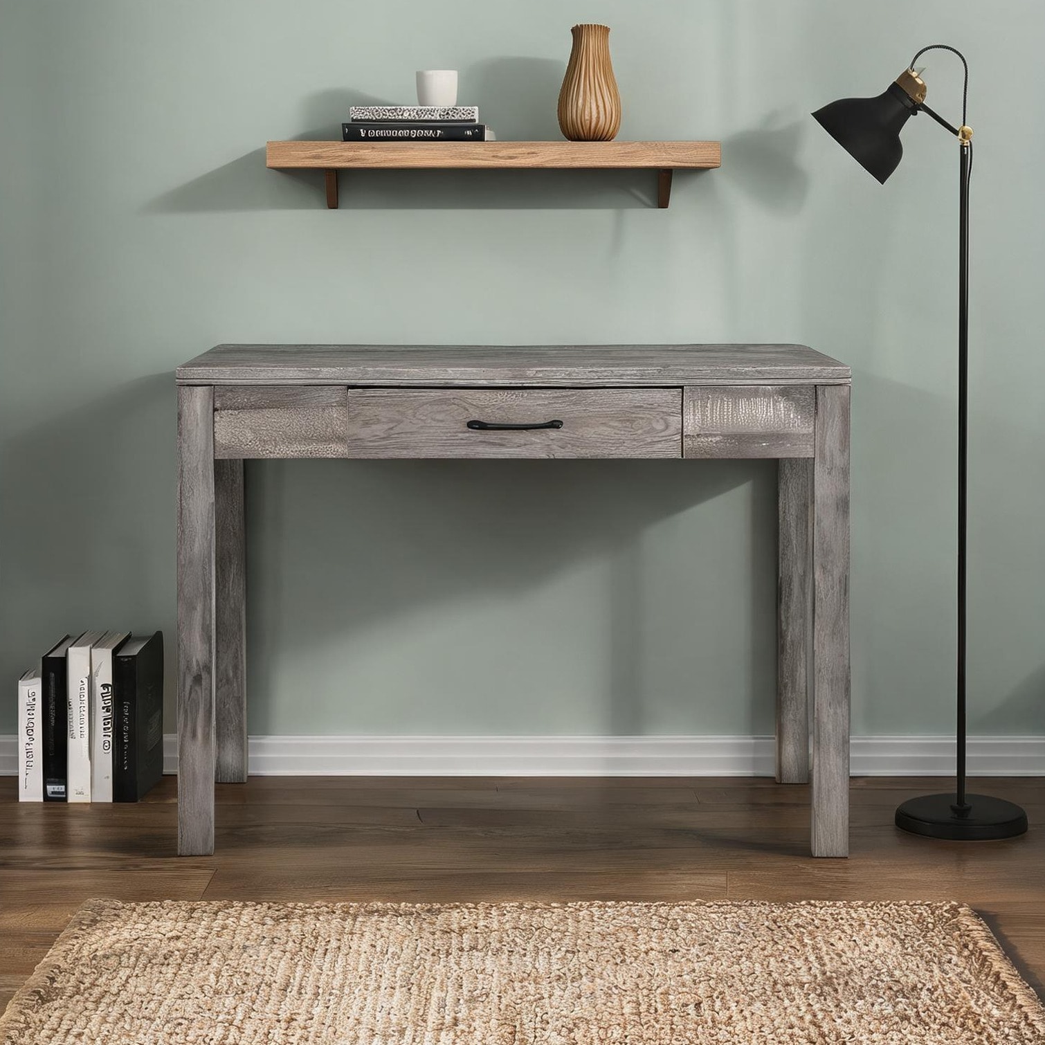 Watnature Neutral gray writing desk with built-in power outlet and USB ...