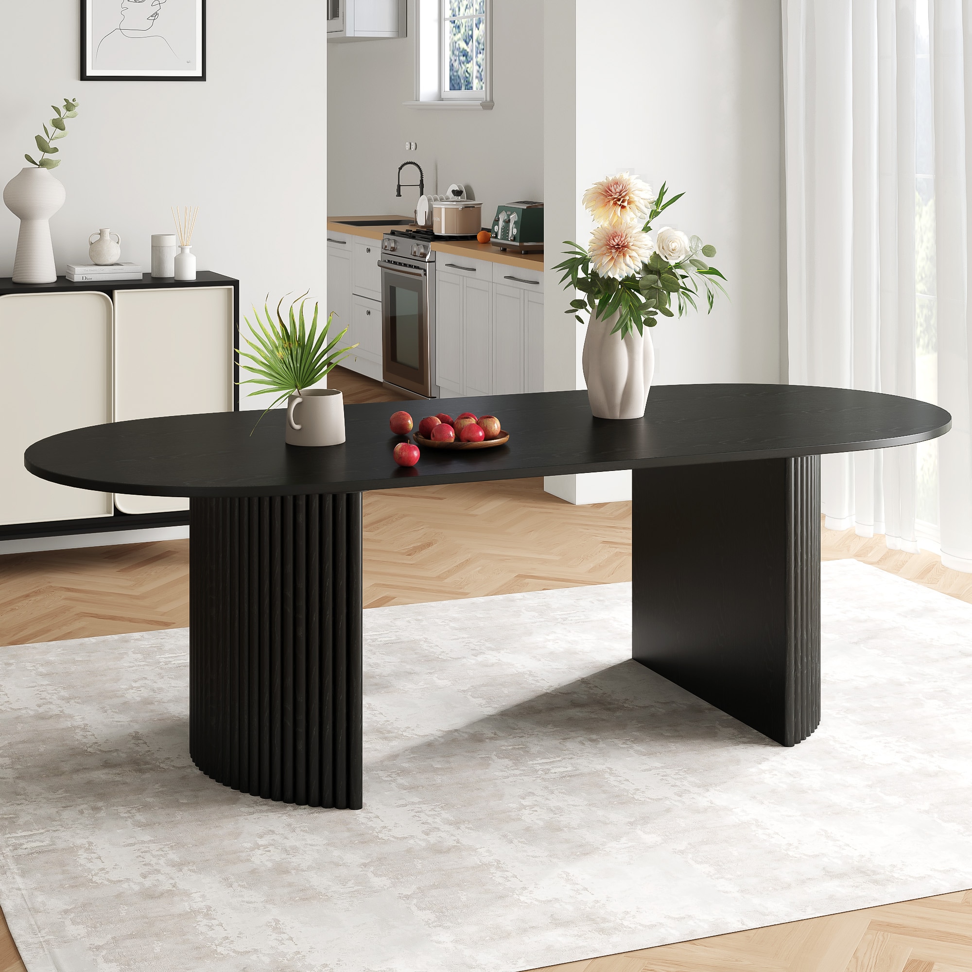 Dovelina Solid Wood Modern Dining Table Kitchen Table with Double ...