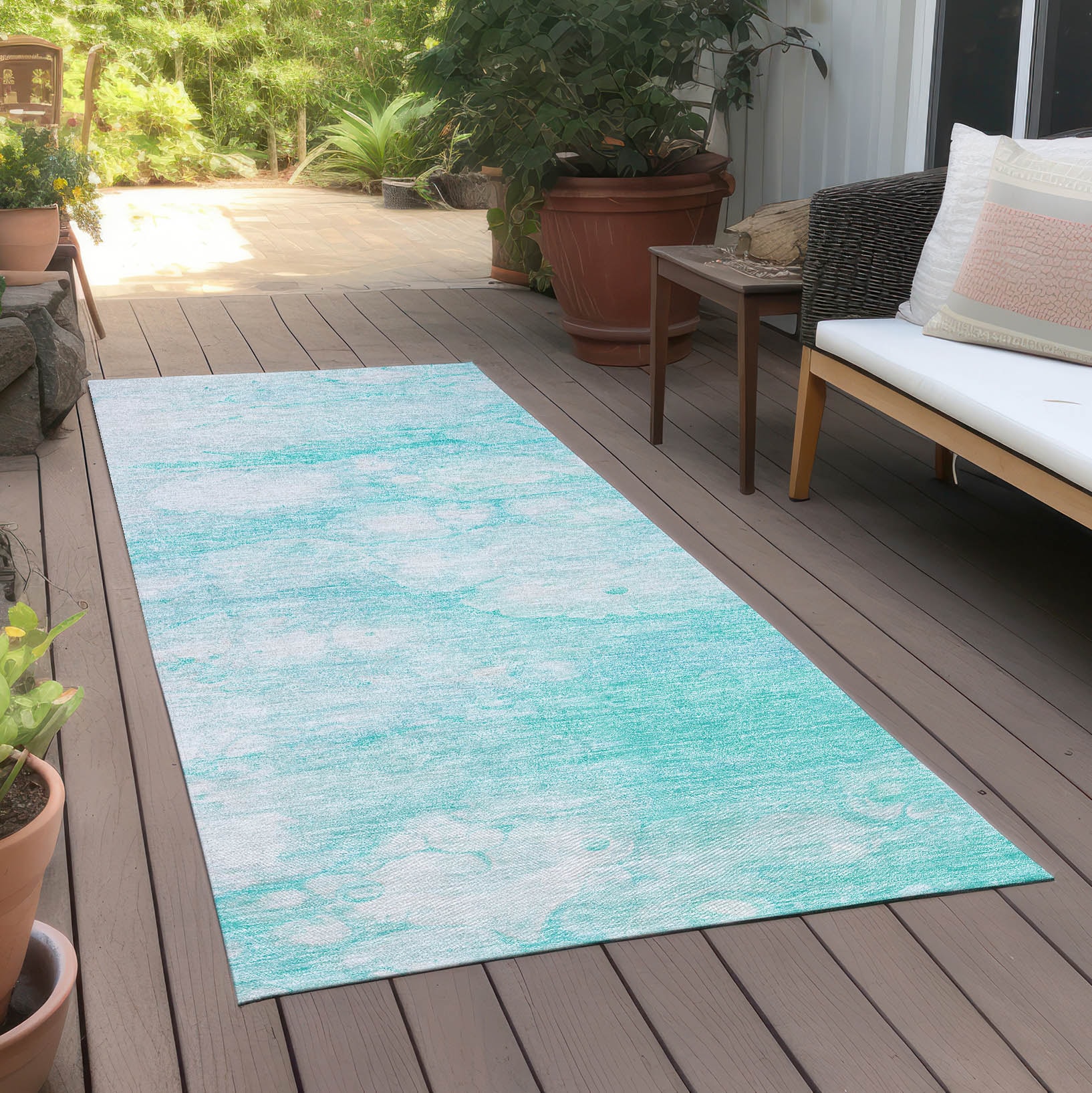 Addison Rugs Chantille 2 X 7 (ft) Aqua Indoor/Outdoor Geometric Machine ...